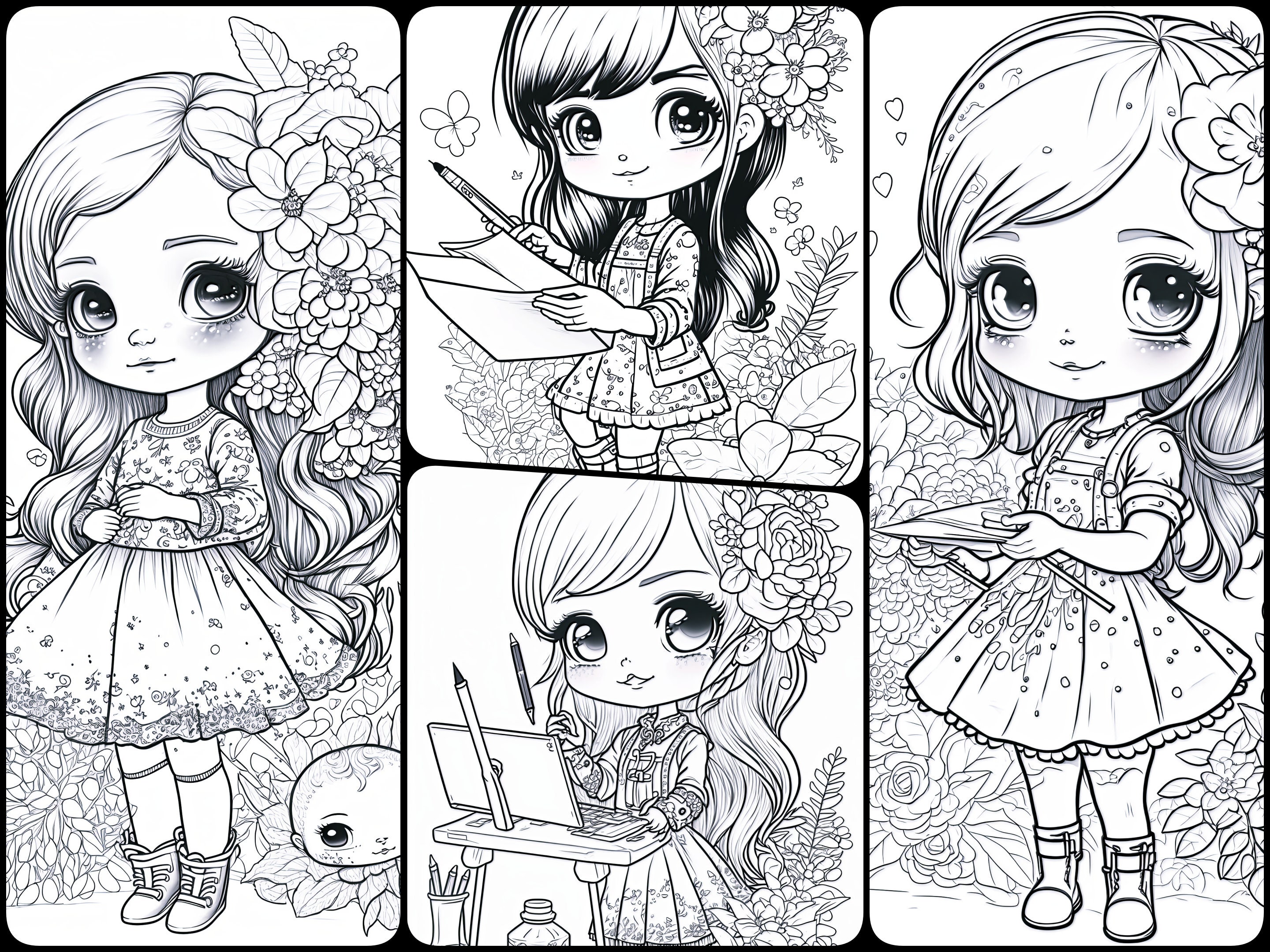 Cute Kawaii Girl Portrait Coloring Page Unleash Your Creativity With ...