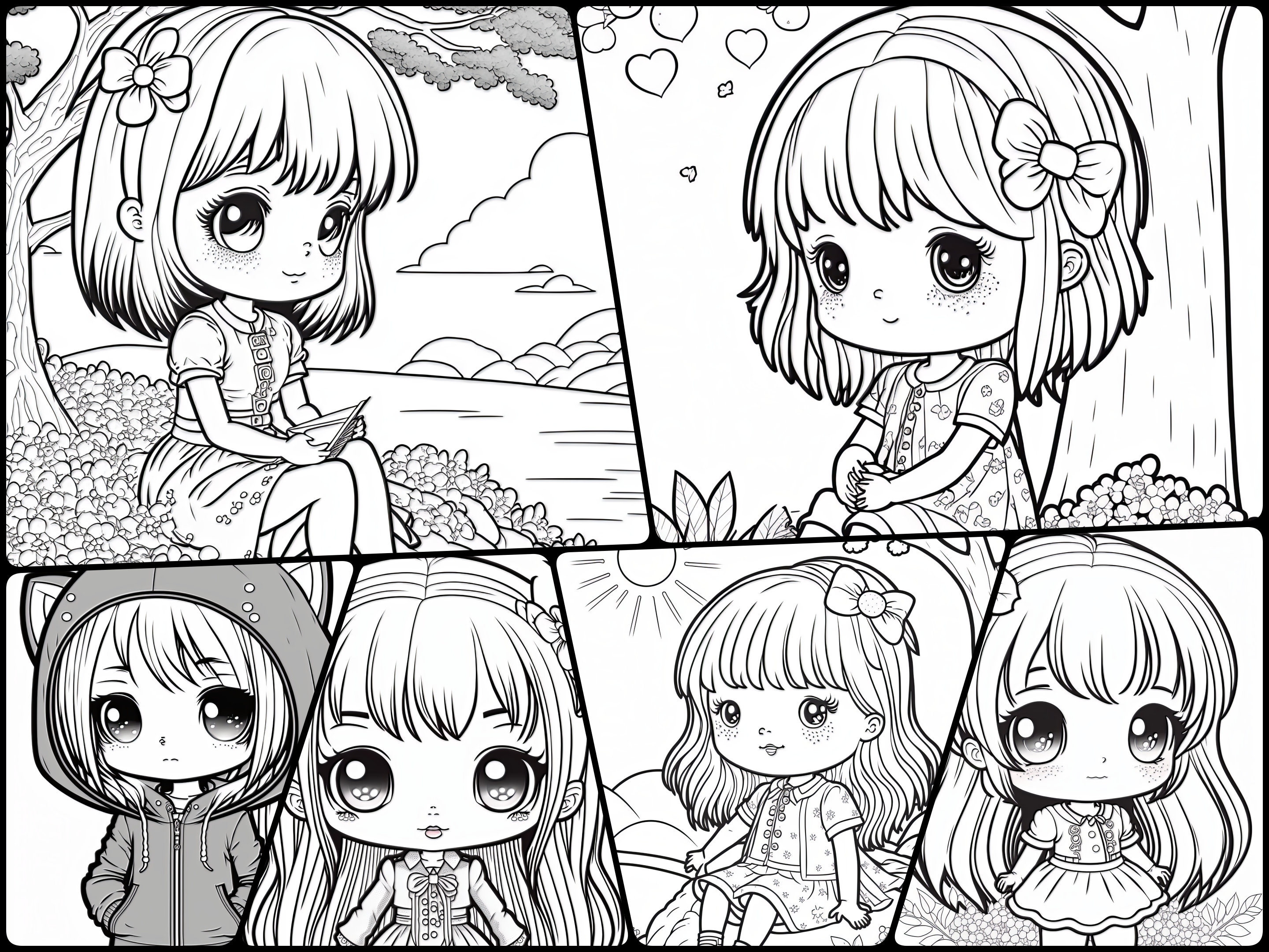 Kawaii Girls Coloring Book: A Cute Portrait Coloring Book, Kids ...