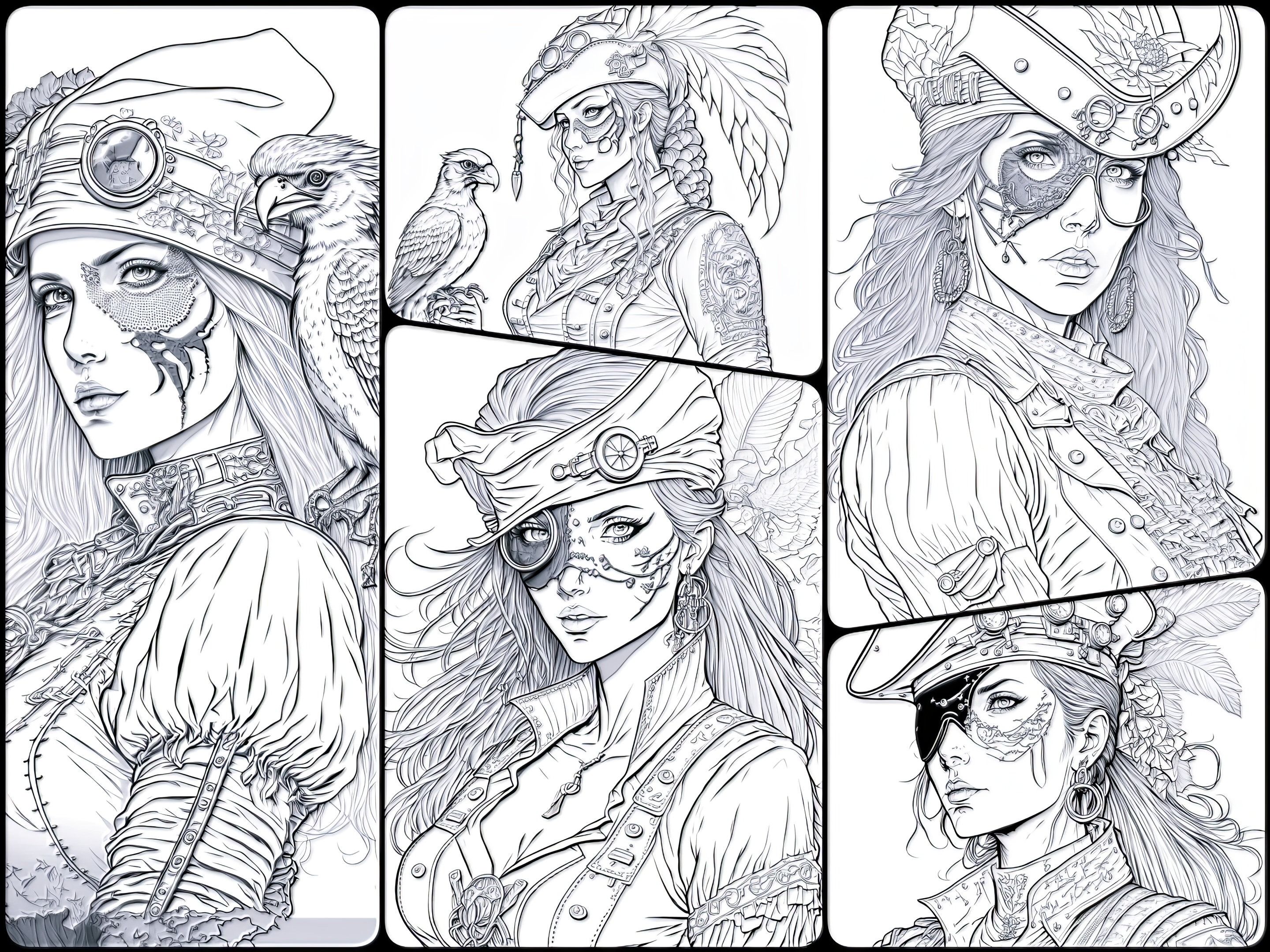 Pirate Girl Coloring Pages Book Adventure and Fun With Grey Scale ...