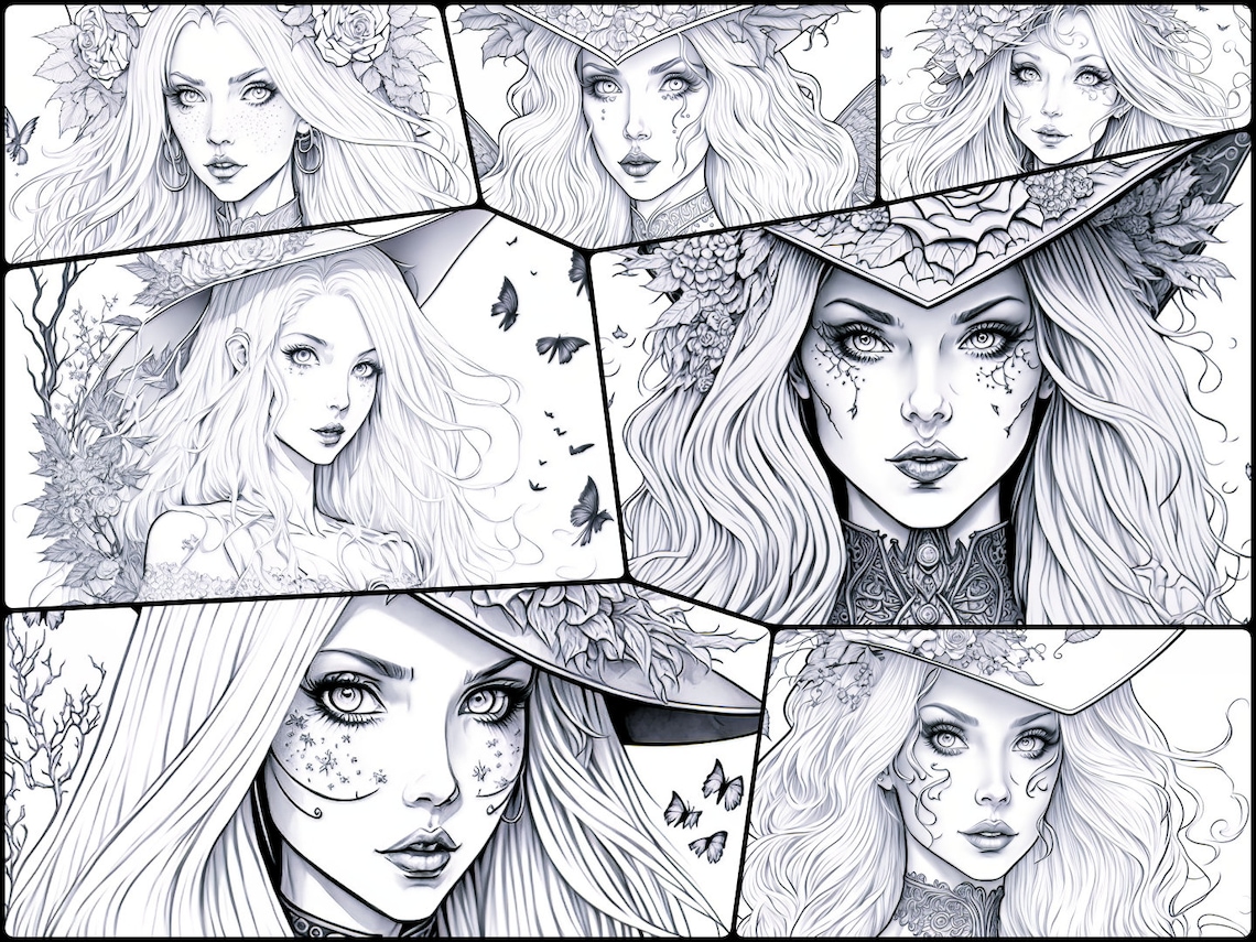 Witch Coloring Book 40 Coloring Pages, Cute Witches Coloring Book ...