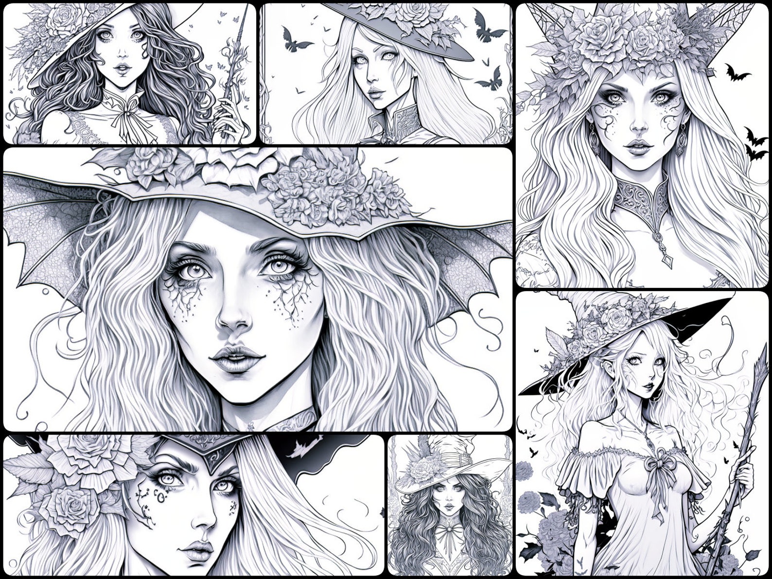 Witch Coloring Book 40 Coloring Pages, Cute Witches Coloring Book ...