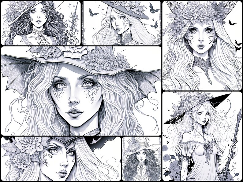 Witch Coloring Book 40 Coloring Pages, Cute Witches Coloring Book ...