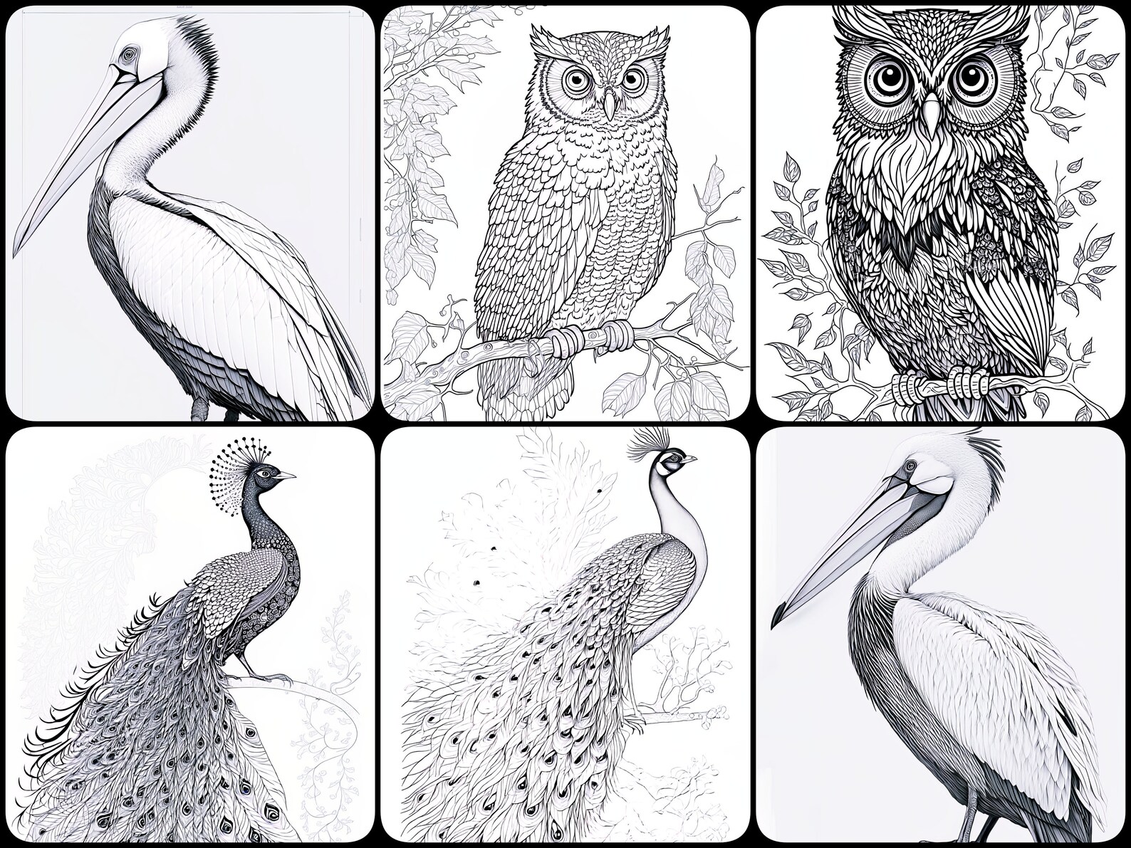 Wildlife Line Art Illustrations for Coloring for Adults, Digital Book ...