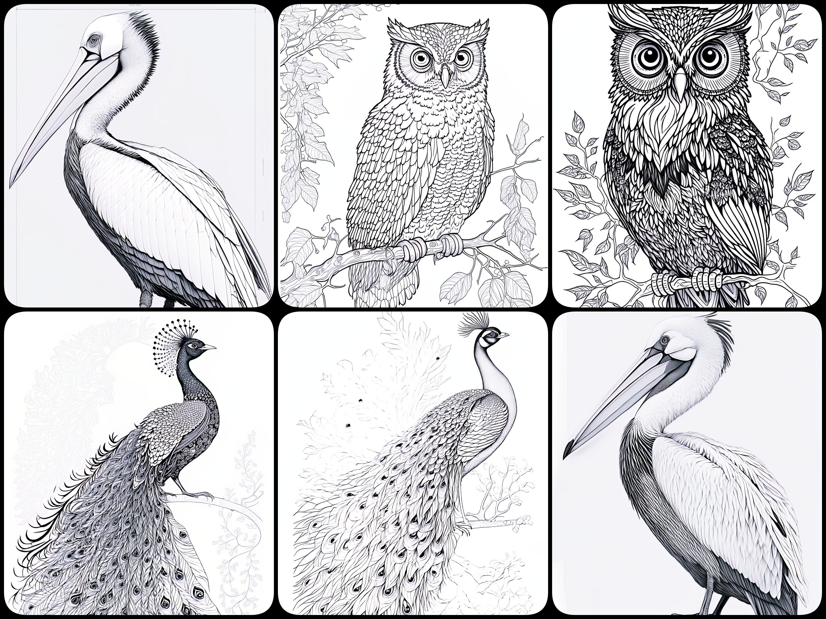 Wildlife Line Art Illustrations for Coloring for Adults, Digital Book ...