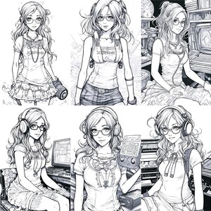 Girl Coloring Book Page Cute Nerdy Gamer Girlfriend With Glasses ...