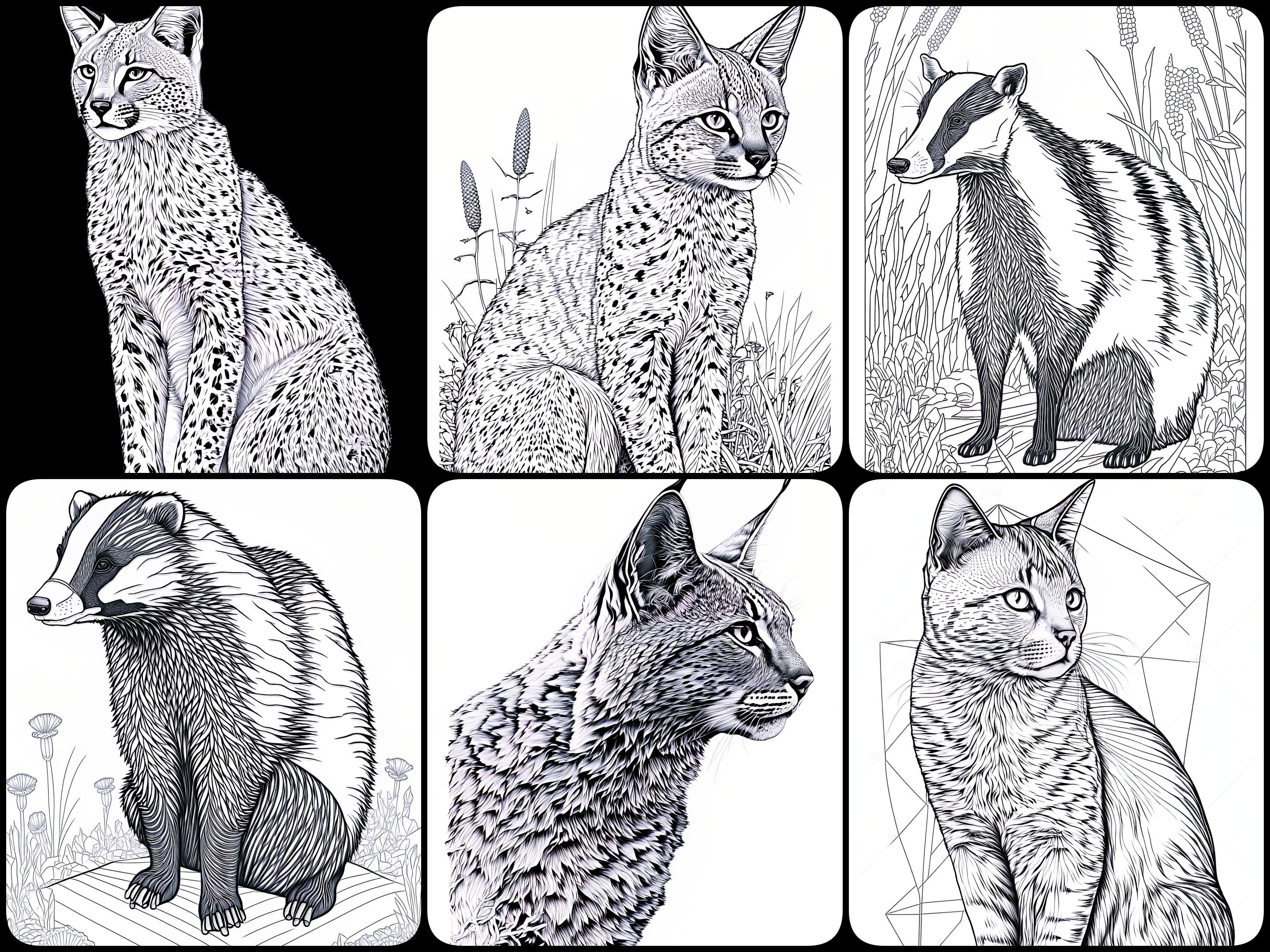 Wildlife Line Art Illustrations for Coloring for Adults, Digital Book ...
