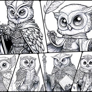 Relaxing Whimsical Owl Creatures Coloring Book for Adults grayscale ...