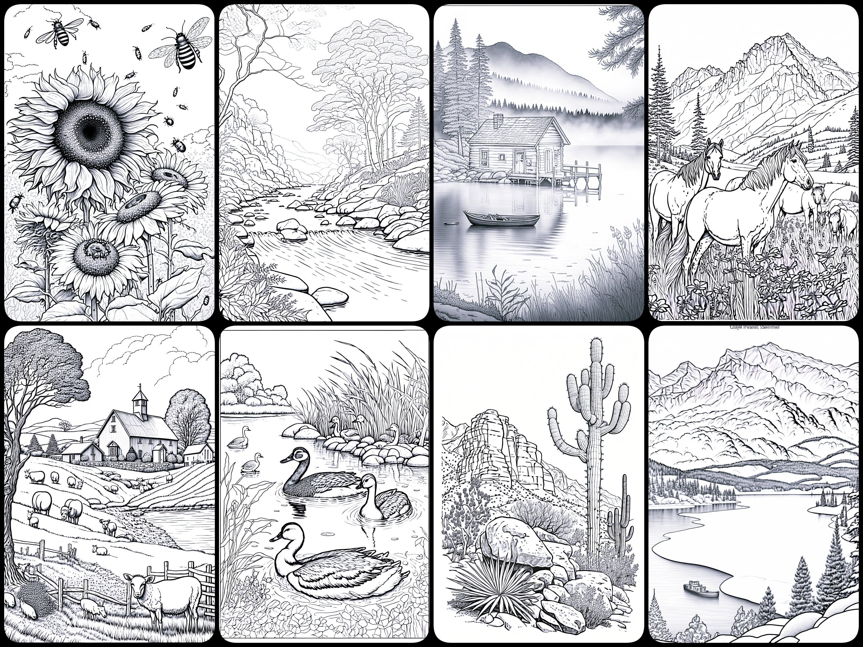 Calming Nature Coloring Pages for Adults Printable and Relaxing Designs ...