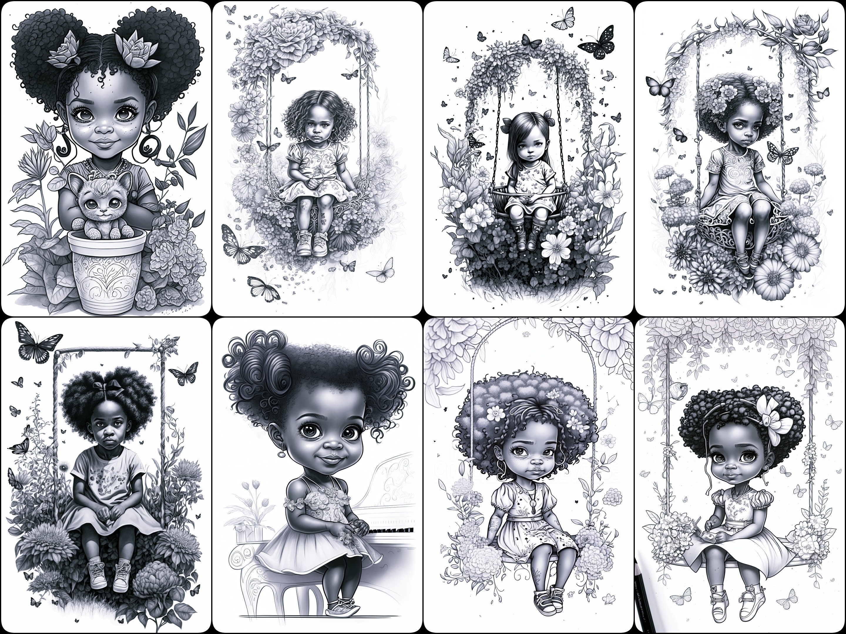 25 Pages Nature Princess Black Girl Coloring Book for Kids & Adults PDF ...