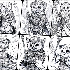 Relaxing Whimsical Owl Creatures Coloring Book for Adults grayscale ...