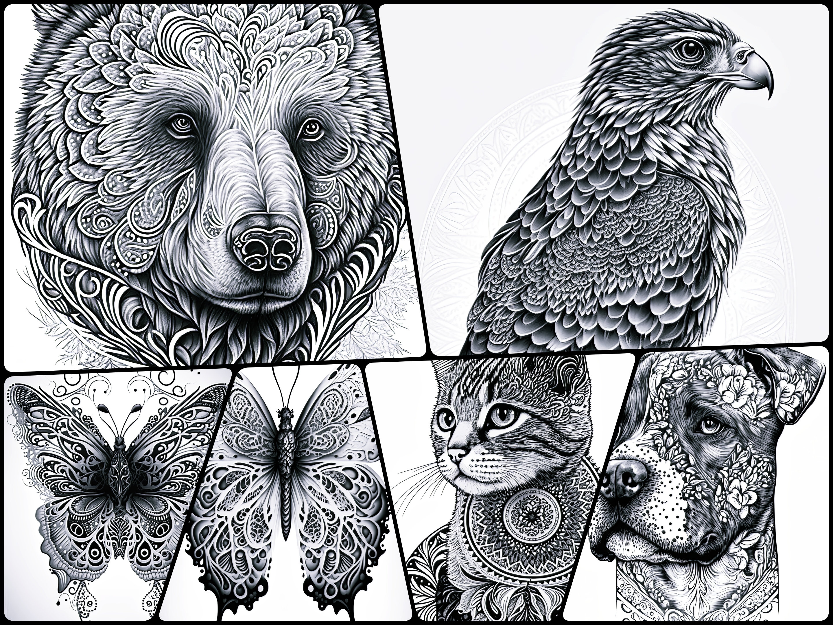 Animal Mandalas Coloring Book Animal Motif Coloring Book Adult - Etsy