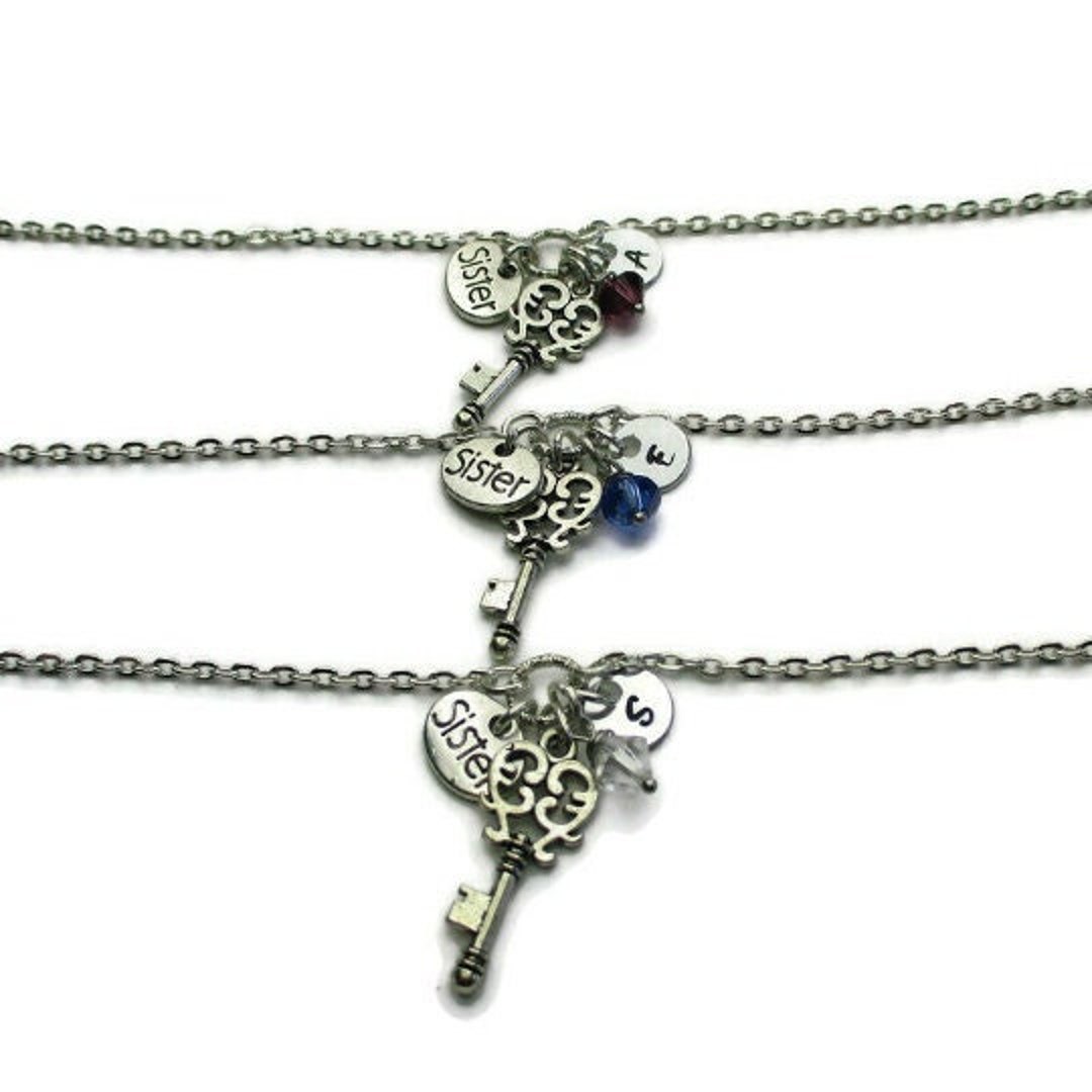 3 Sisters Key Bracelets Personalized With Initials and Birthstones ...