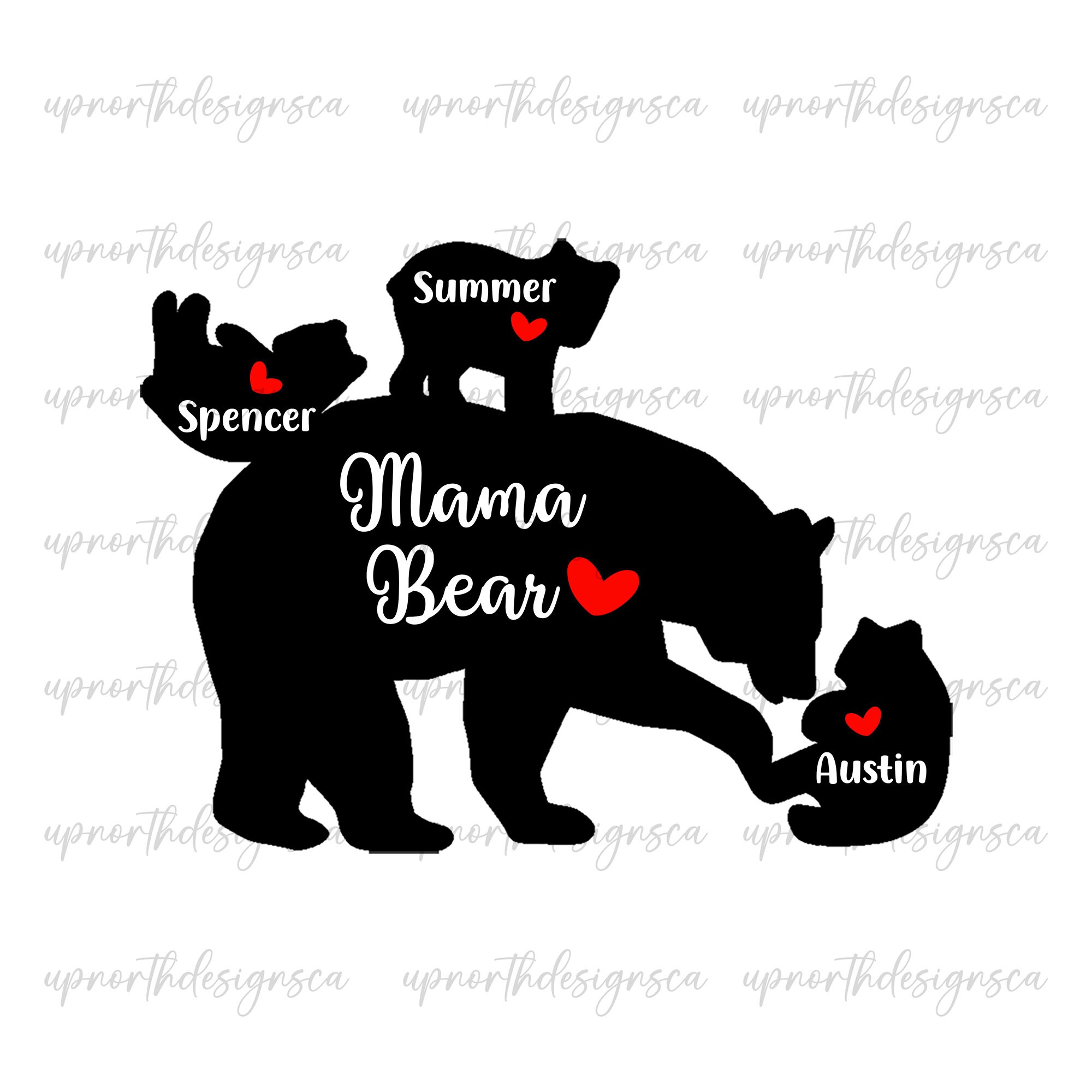 Mama Bear Png With 3 Cubs, Personalized Mama of 3 Png, 3 Kids Names Png ...
