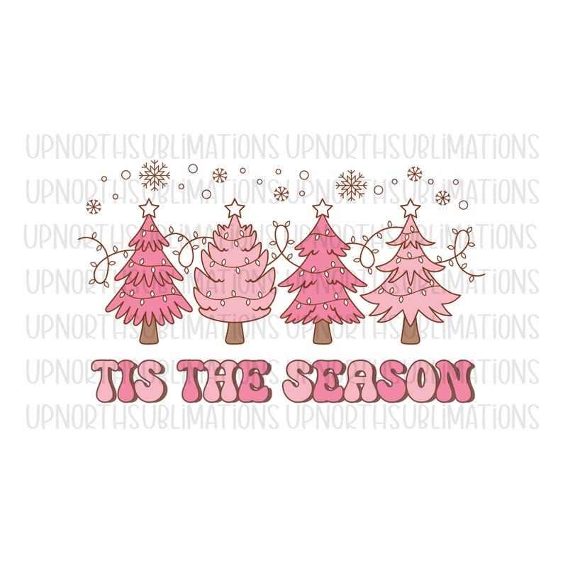 Pink Christmas Tree Png, Tis the Season Png, Retro Christmas Png ...
