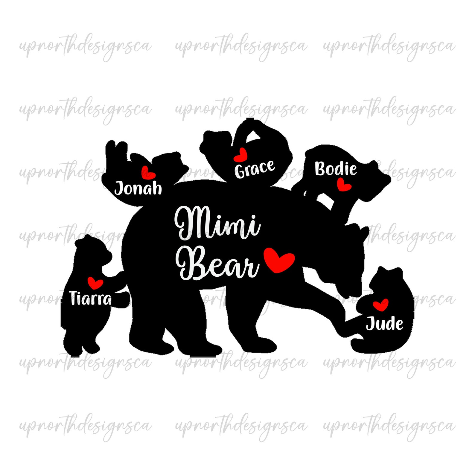 Mimi Bear Png With 5 Cubs, Personalized Mimi of 5 Png, 5 Grandkids ...