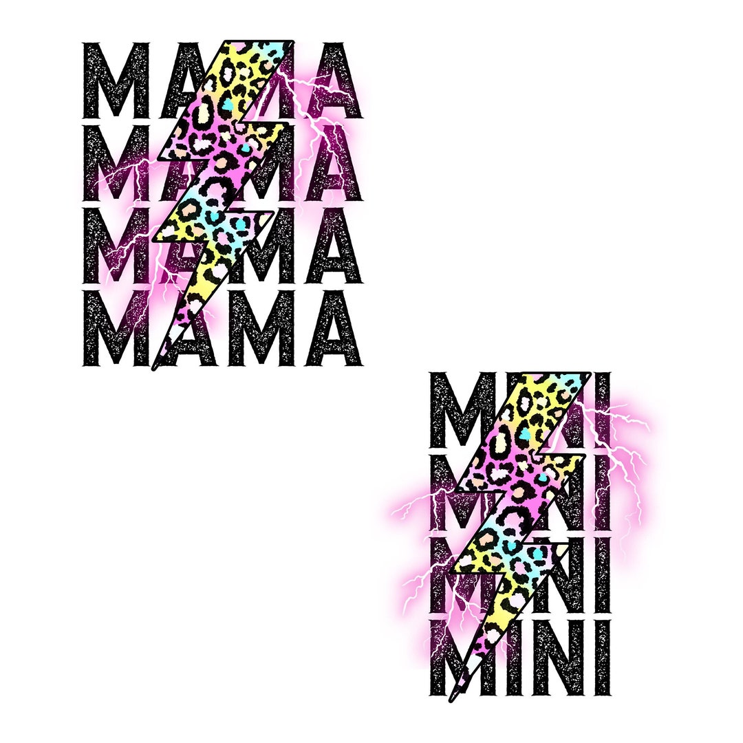 Mama and Mini Lightning Bolt Png, Mama Mini Rainbow Leopard Png, Retro ...