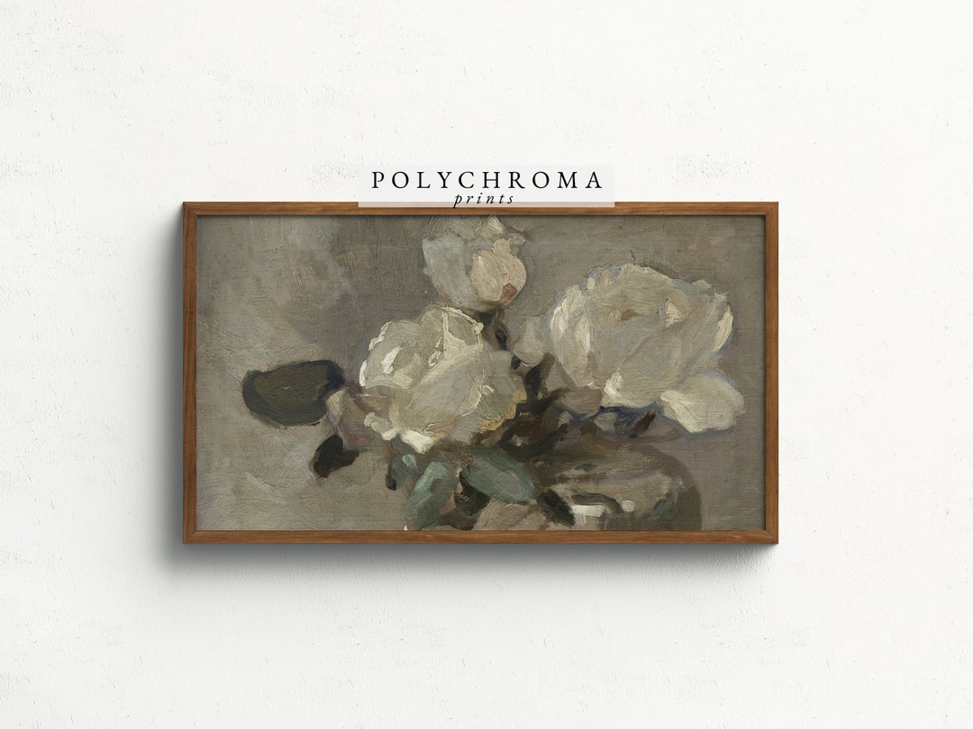 Samsung Frame TV Art White Roses Vintage Digital Painting Digital Art ...