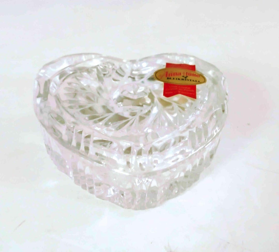Heart-shaped Lead Crystal Trinket Box. 3" X 3" X 1". Made in Germany ...