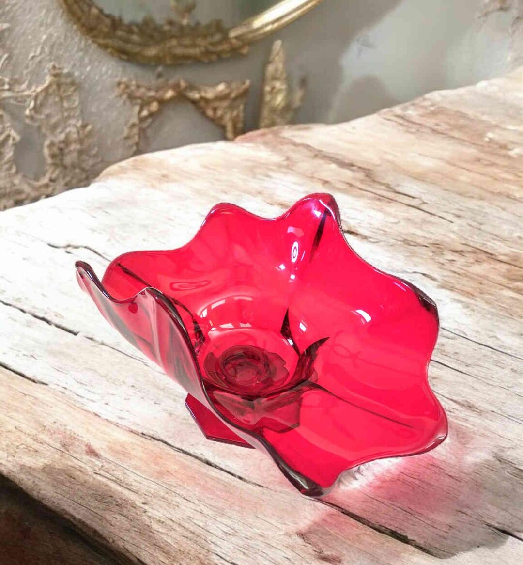 Oval Ruby Red Footed Bowl, Ruffled Rim, 11". - Etsy