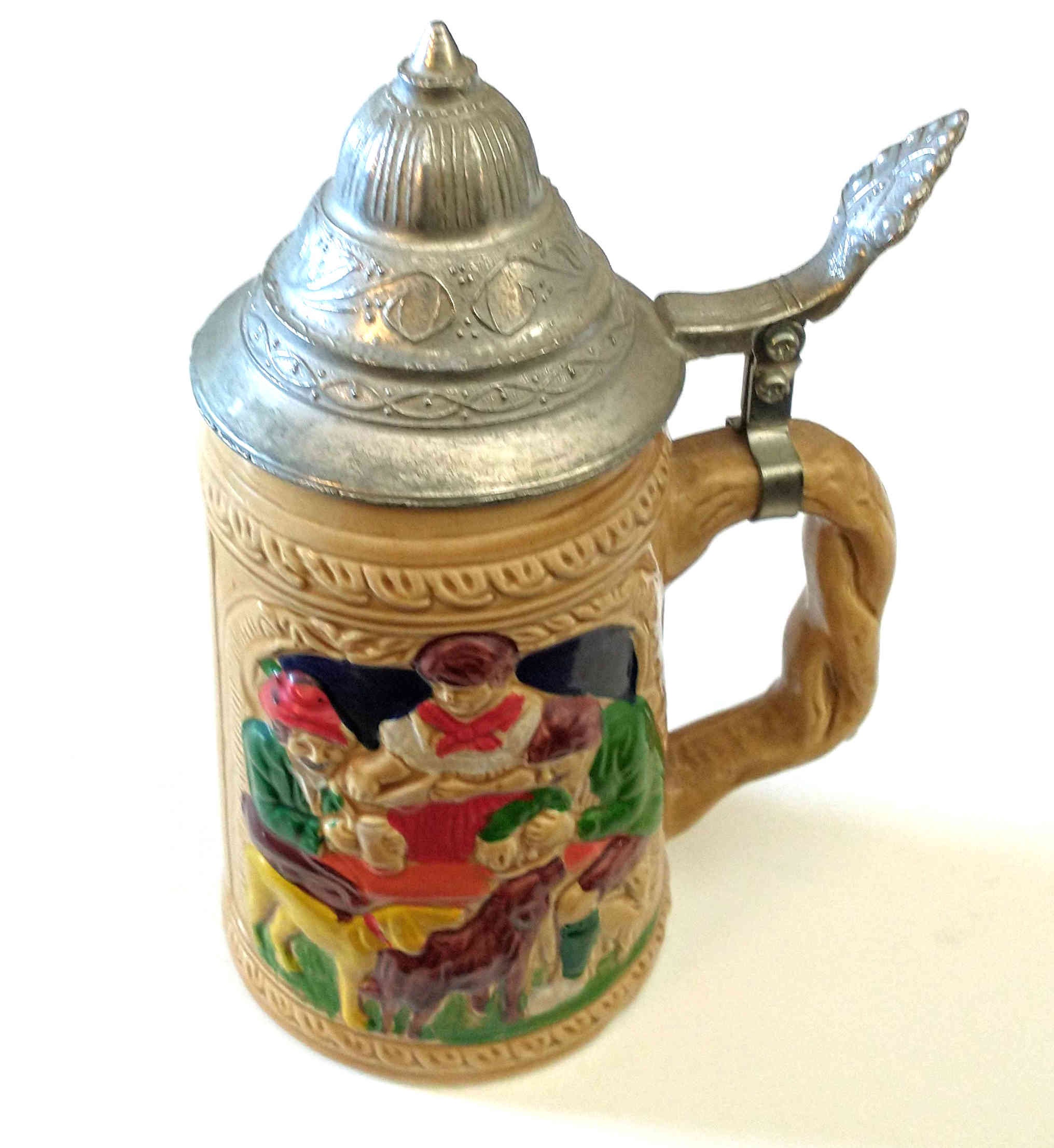German Ceramic Beer Stein W/ Pewter Lid - Etsy