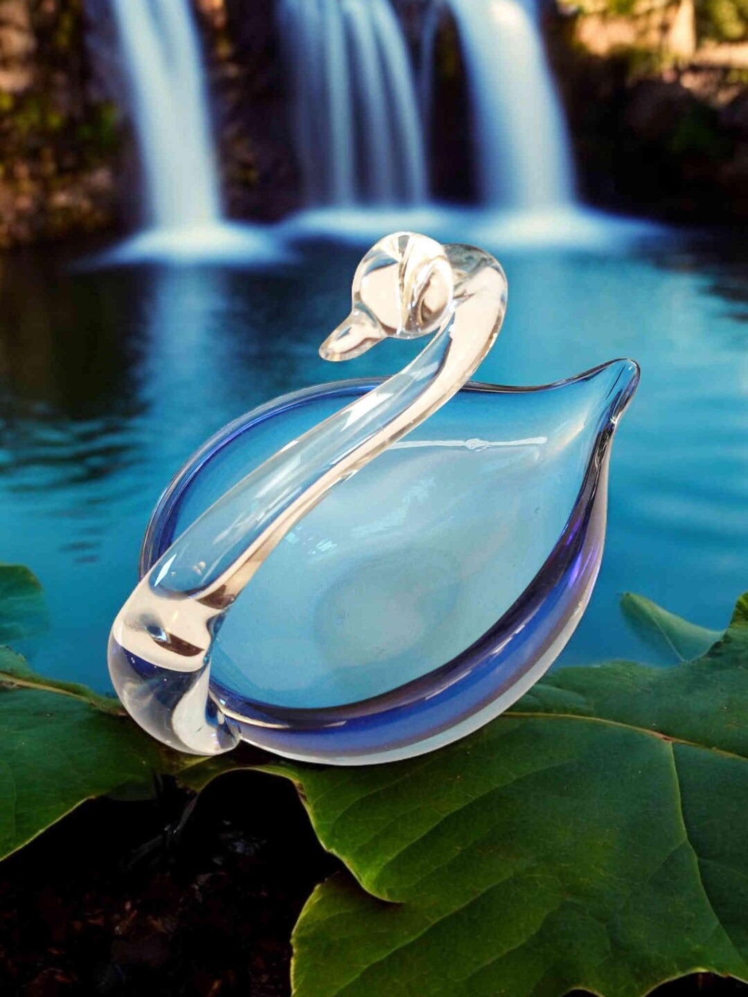 Vintage Cobalt Blue Hand Blown Glass Swan Dish - Etsy