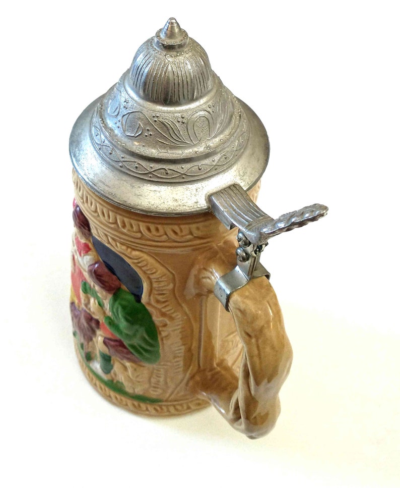 German Ceramic Beer Stein W/ Pewter Lid - Etsy