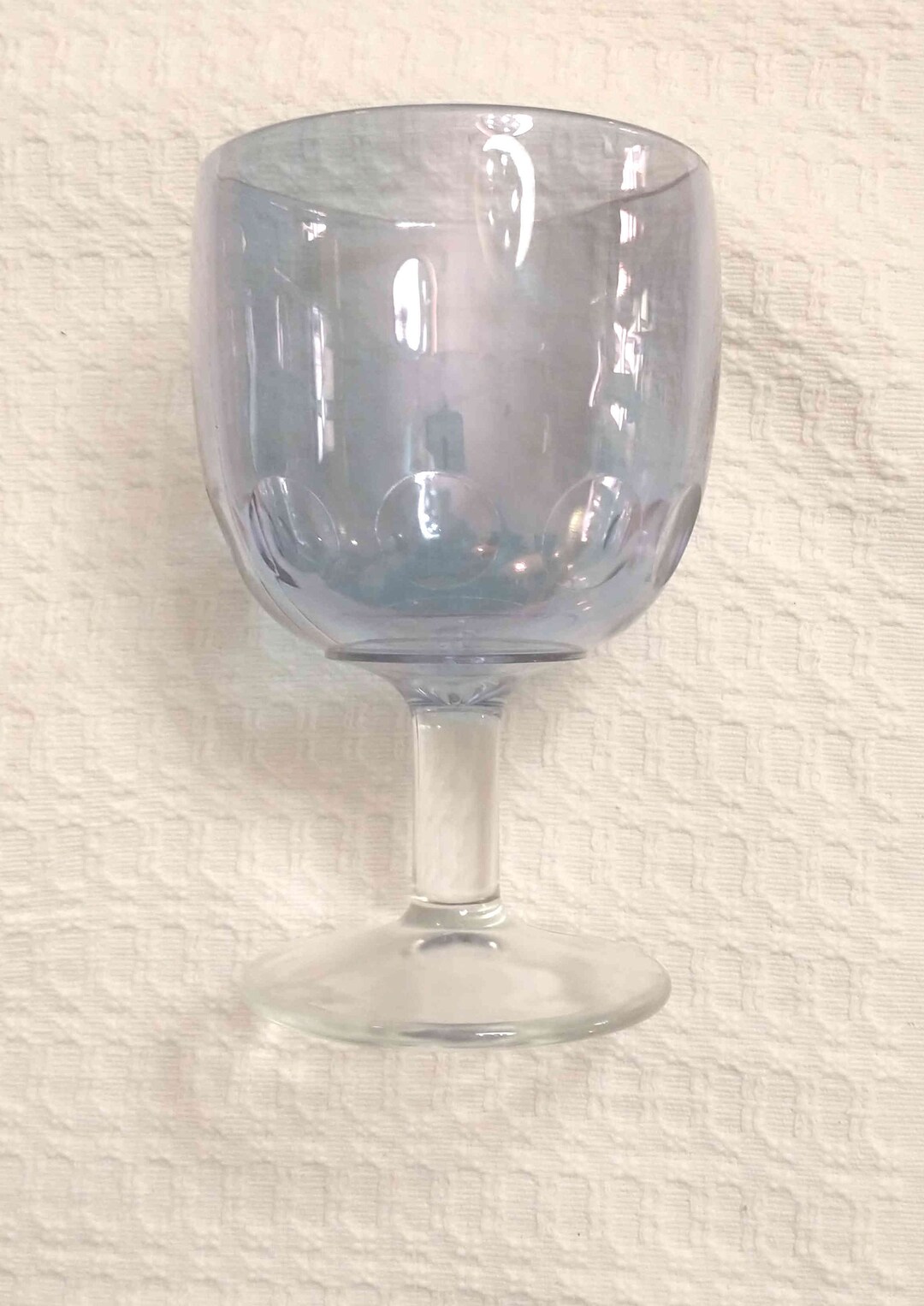 Pair of Heavy Pressed Glass Goblets or Wine Glasses, Iridescent Blue ...