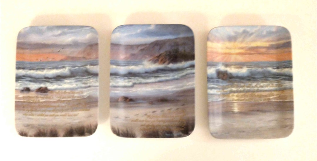 Footprints in the Sand three Plates Walk With Me, I Carried You, Along ...