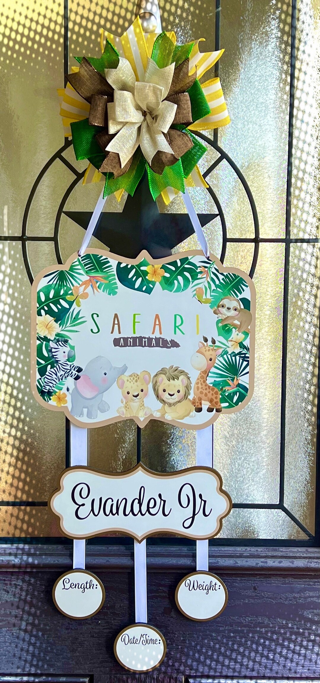 Safari Baby Door Hanger, Personalized Baby Name, Newborn Announcement ...