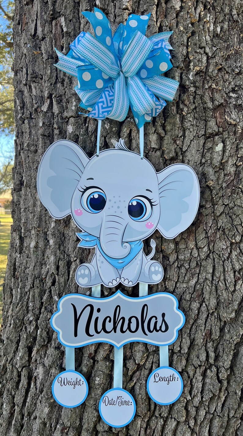 Elephant Baby Boy Door Hanger Hospital Door Hanger - Etsy