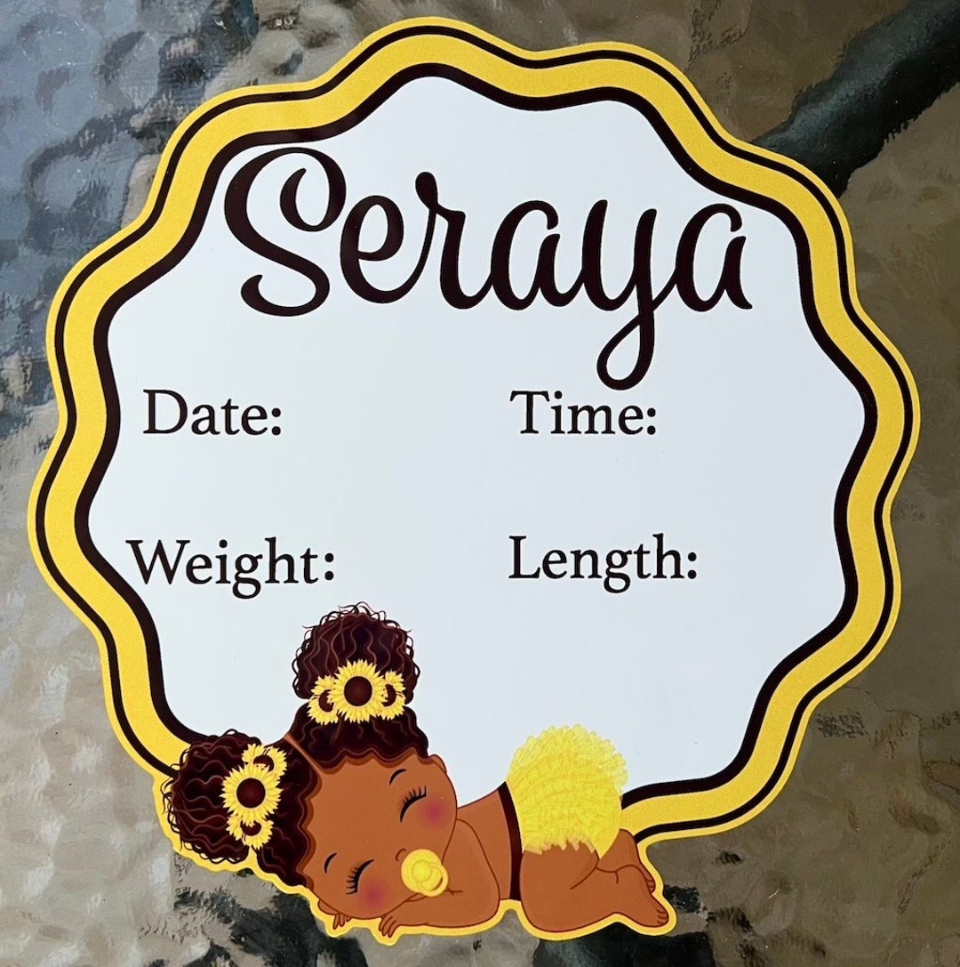 Baby Girl African American, Custom Baby Arrival Announcement Sign, Baby ...