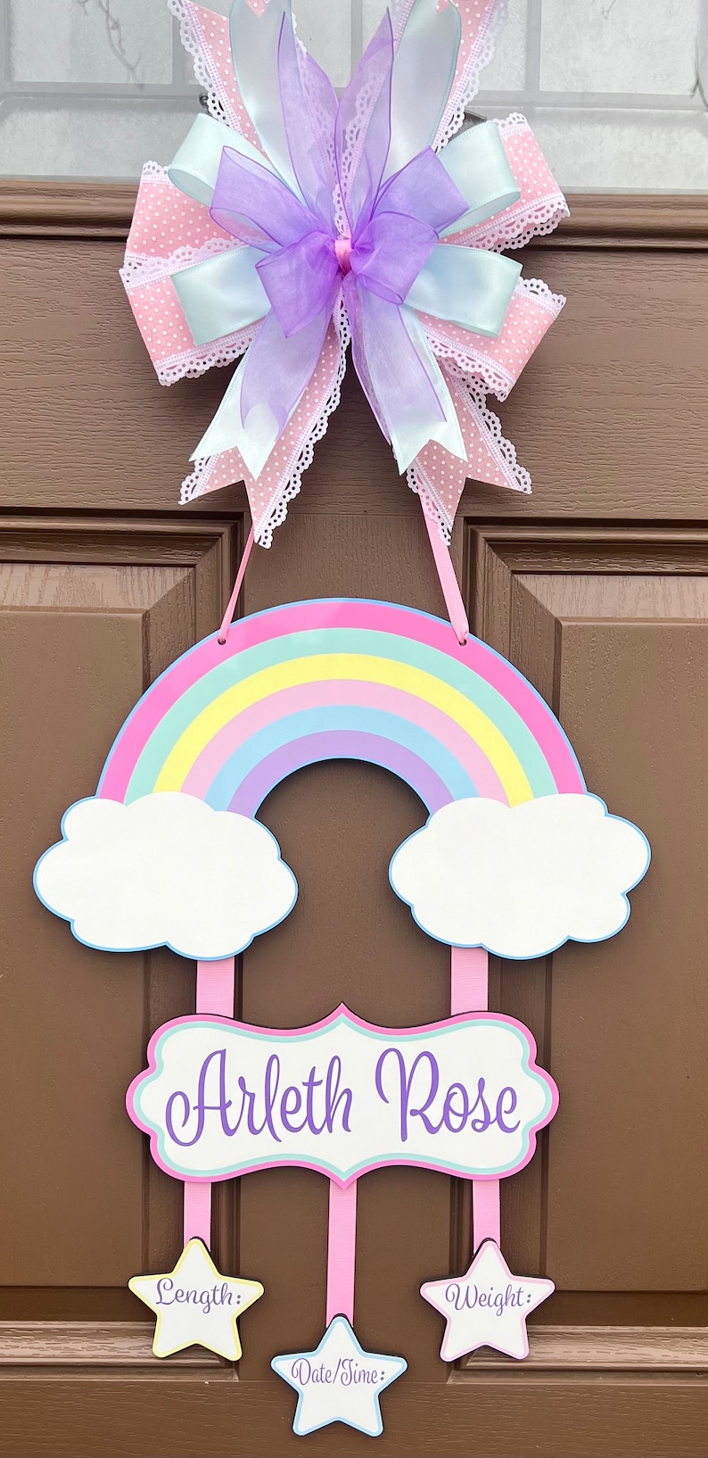 Rainbow Baby Girl Door Hanger, Hospital Door Hanger, Personalized Baby ...