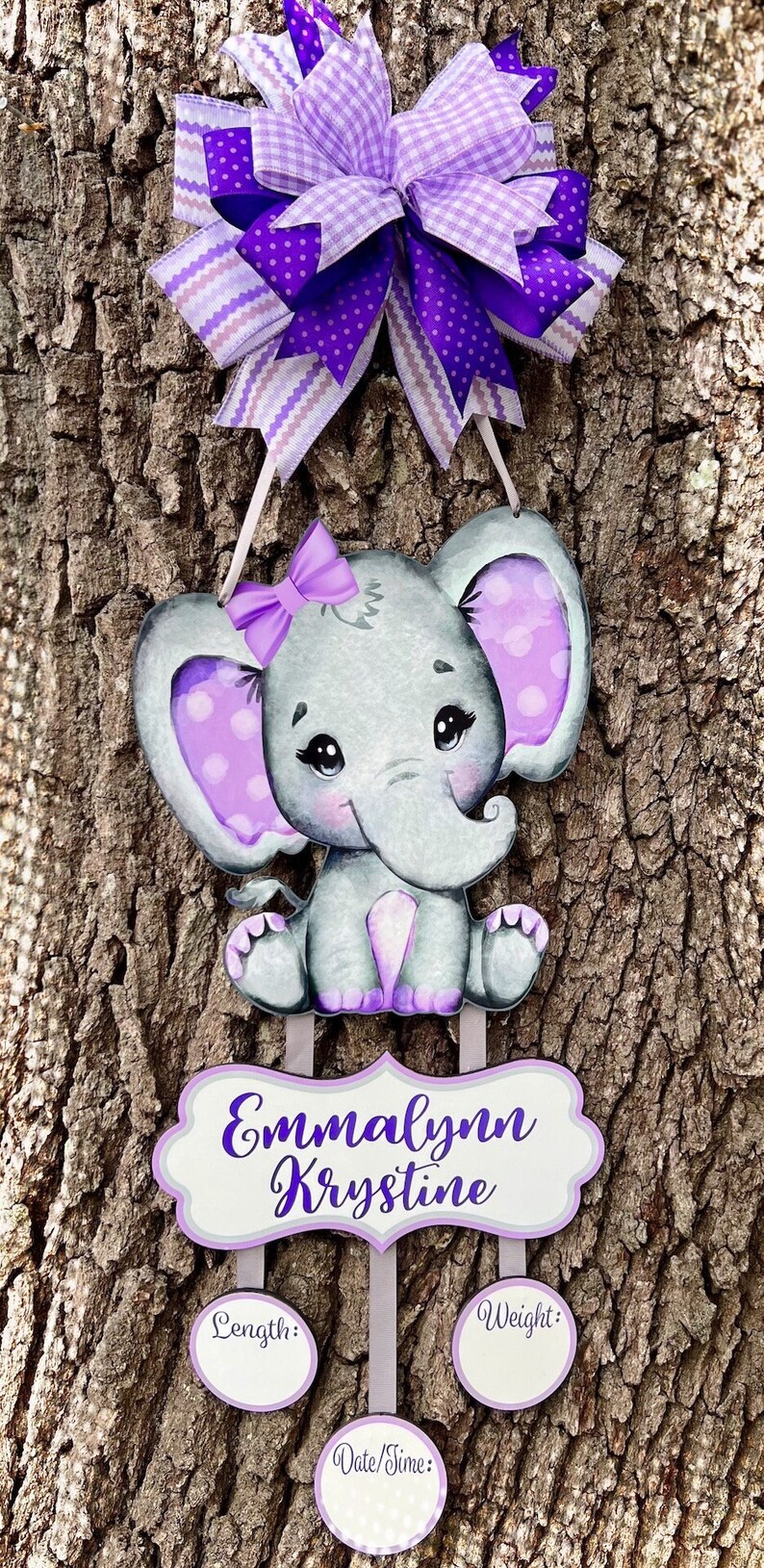 Elephant Baby Girl Door Hanger, Personalized Baby Name, Newborn ...