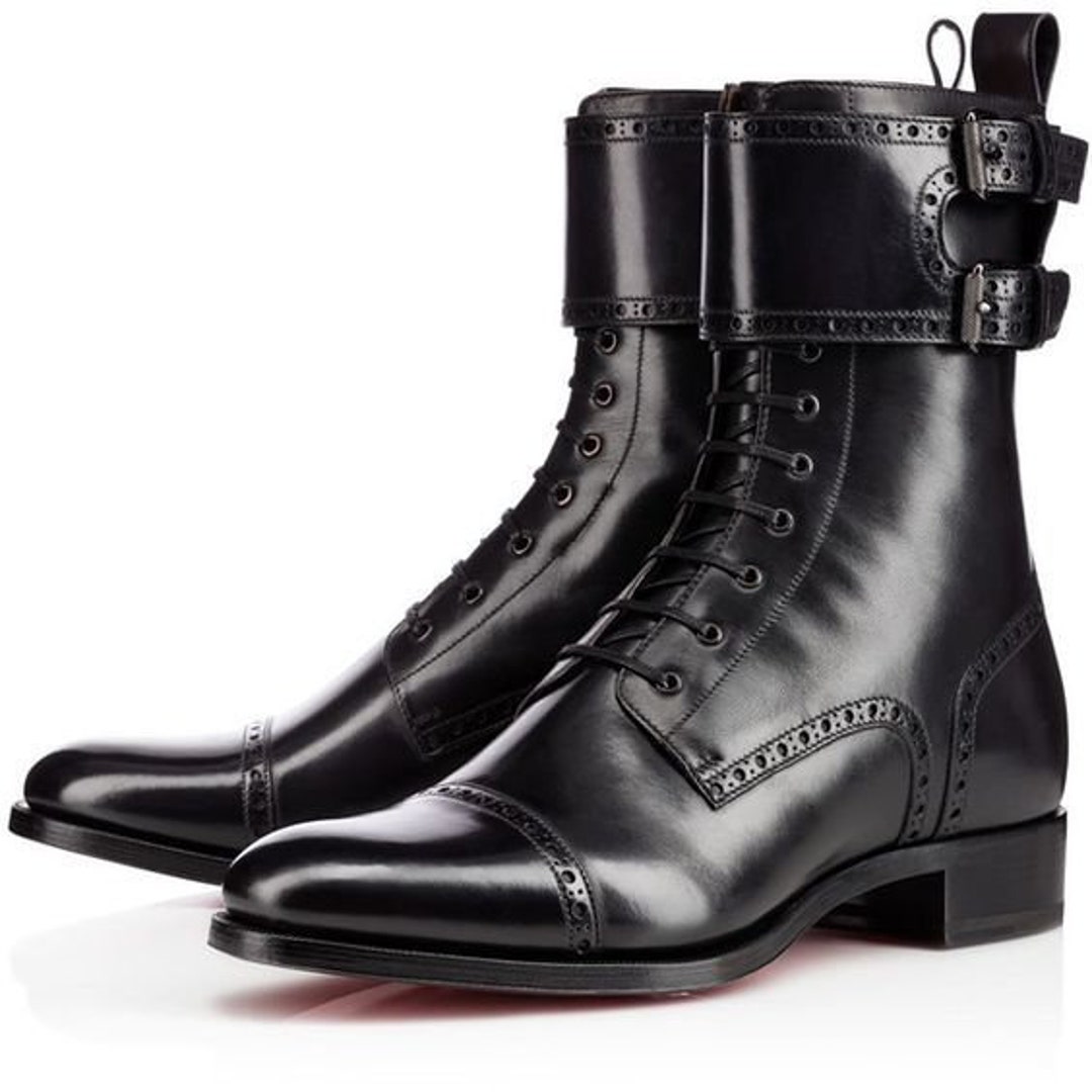 Men's Genuine Black Leather Ankle High Long Boots Men's Long Boots With ...