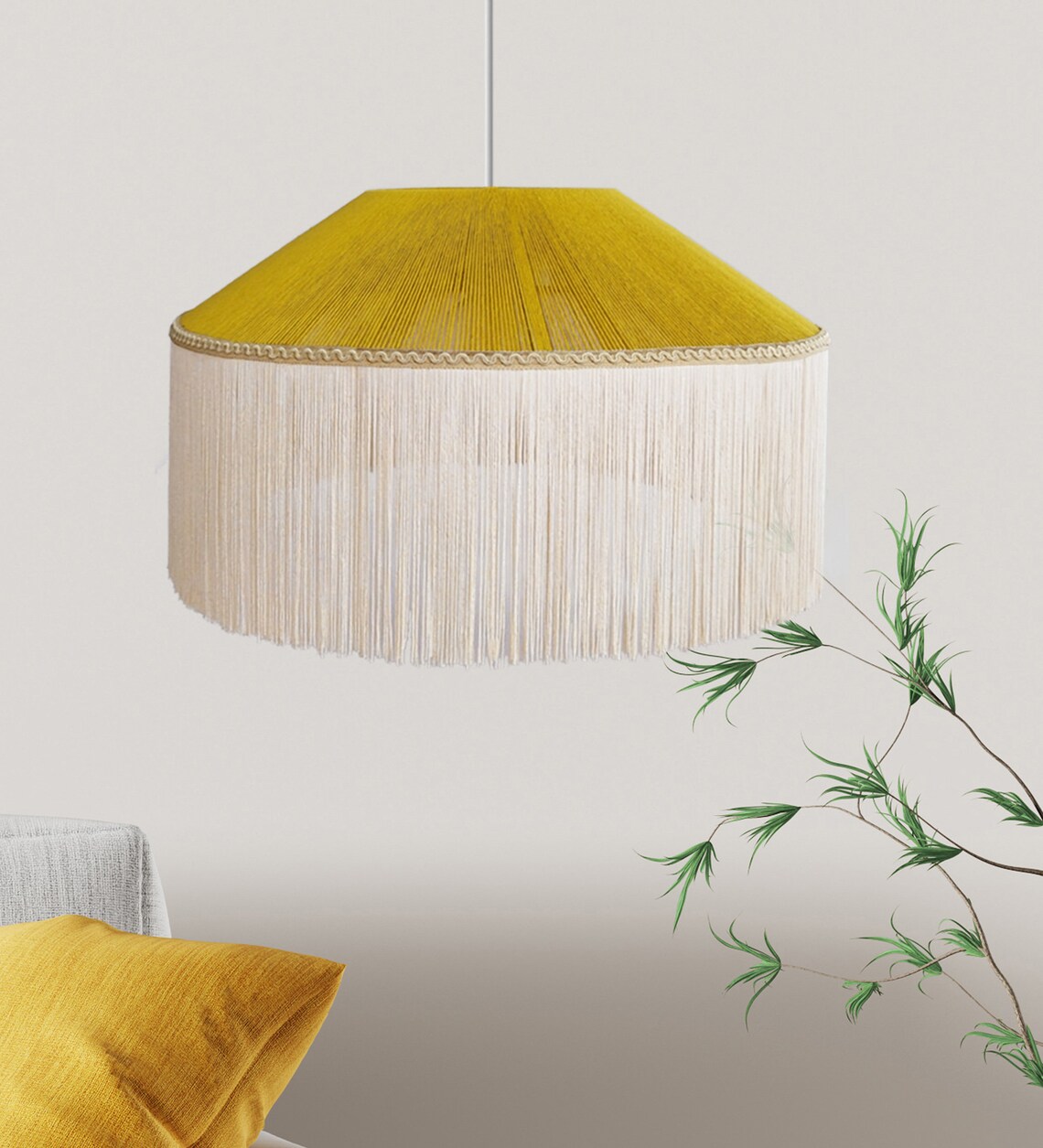 Boho Vintage Silk Fringe Pendant Lamp – Handcrafted Bamboo Woven ...
