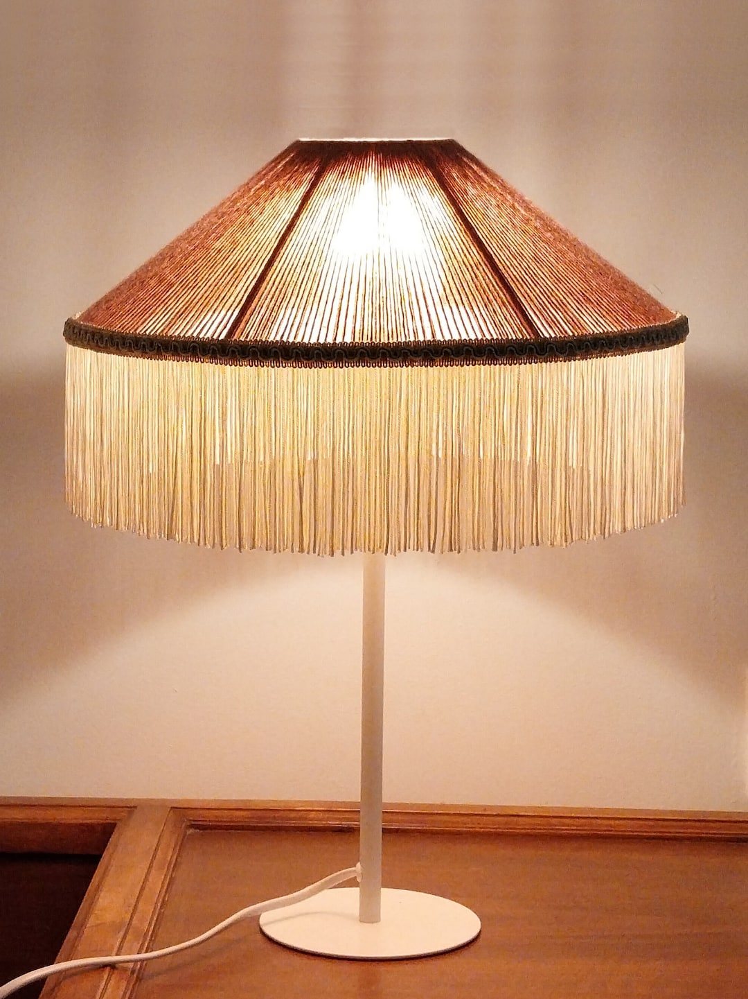 Boho-vintage Handcrafted Silk Fringe Table Lamp With Bamboo Weaving by ...