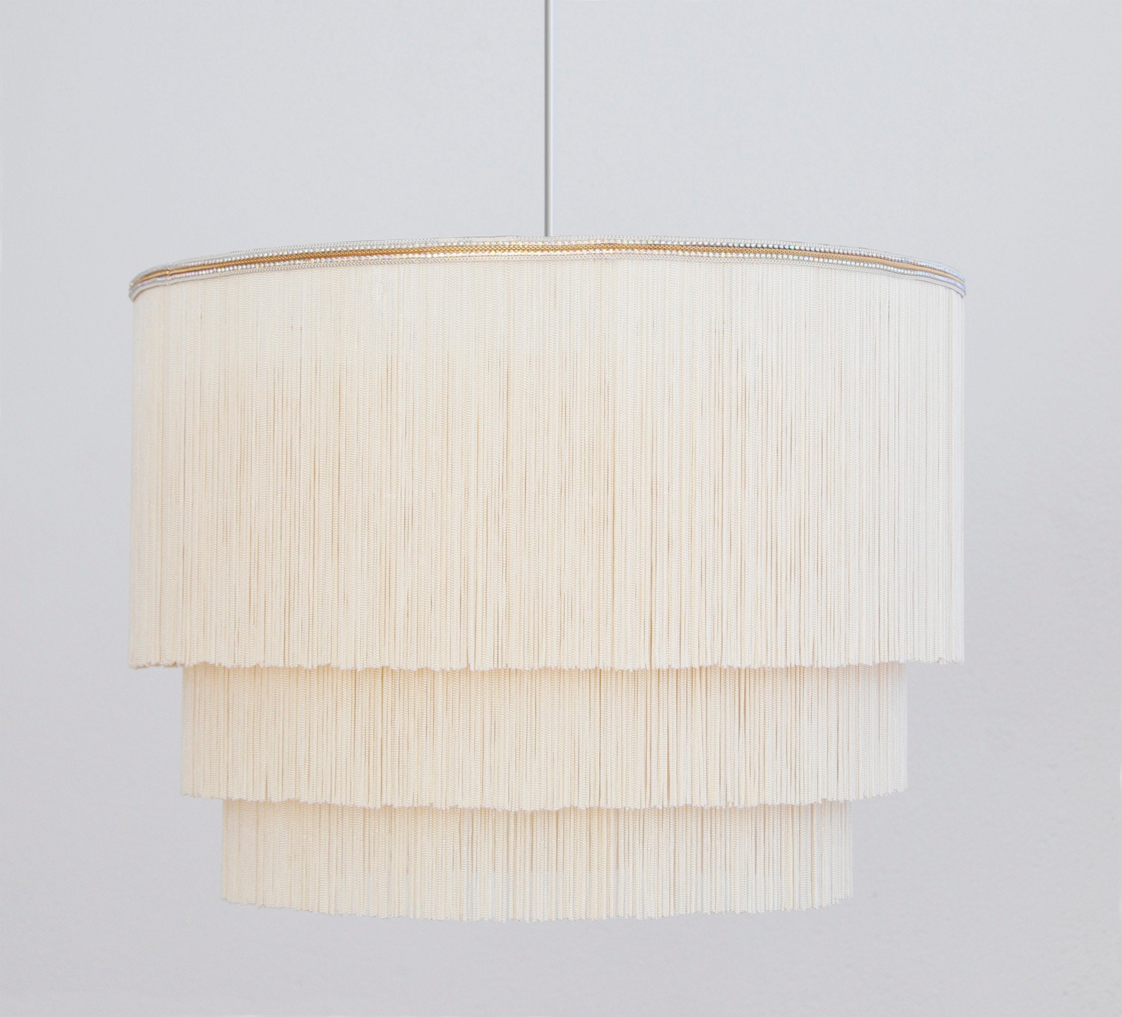 Ivory White Fringed Pendant Lamp Shade. Art Silk Fringes. Boho Ceiling ...
