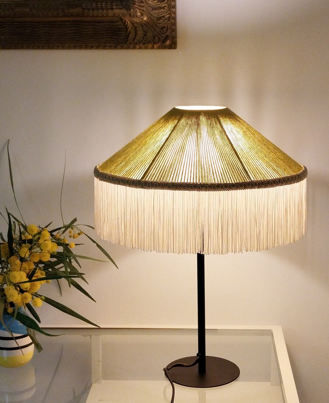 Boho Vintage Silk Fringe Table Lamp – Handcrafted Bamboo Woven Table ...