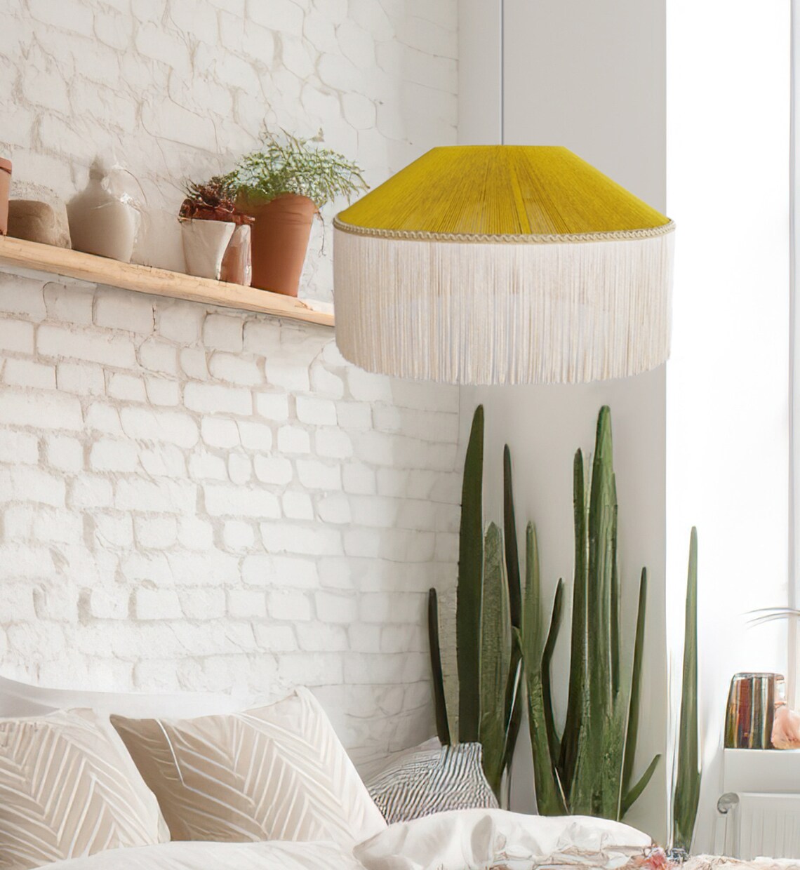 Boho Vintage Silk Fringe Pendant Lamp – Handcrafted Bamboo Woven ...