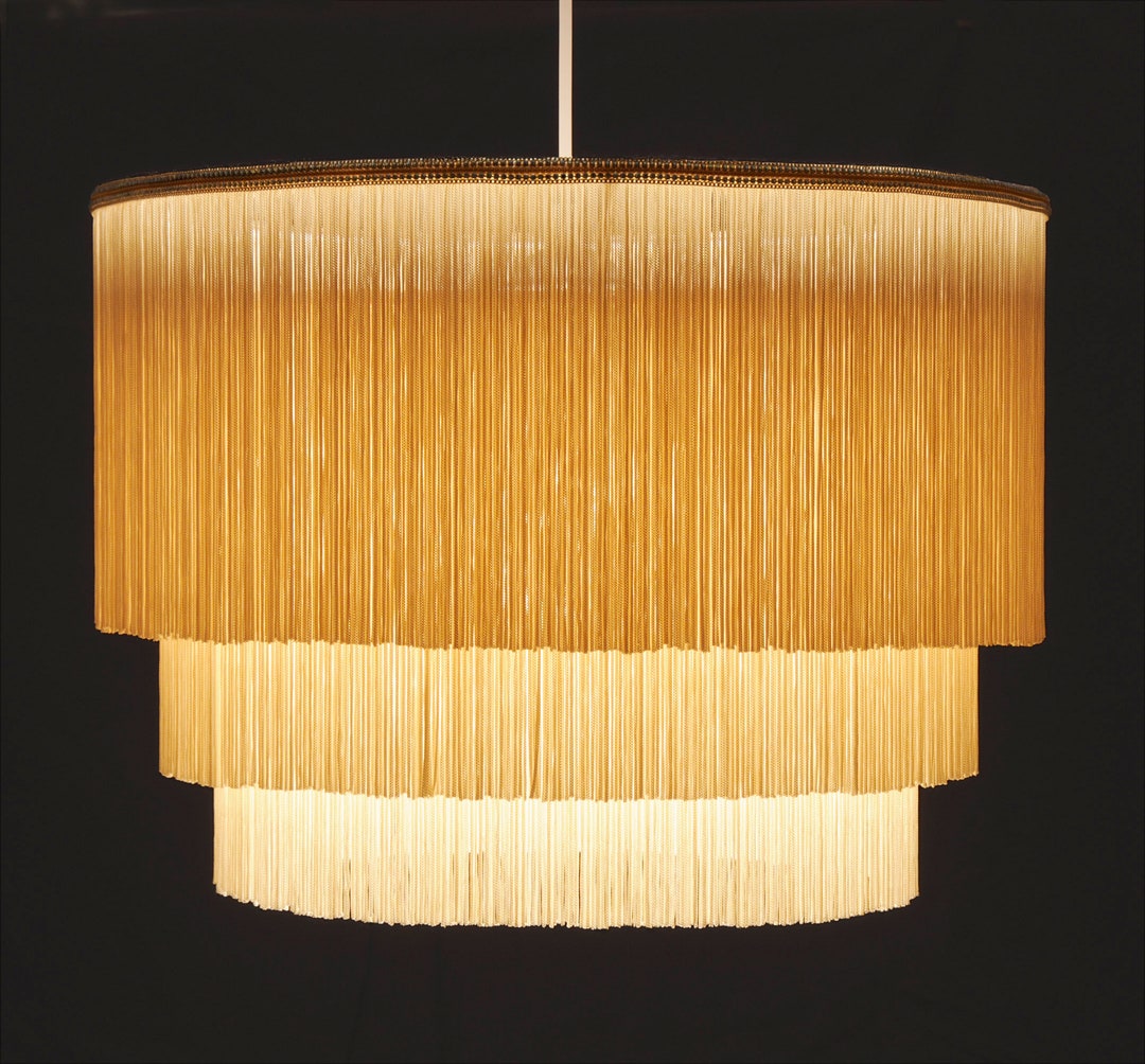 Ivory White Fringed Pendant Lamp Shade. Art Silk Fringes. Boho Ceiling ...