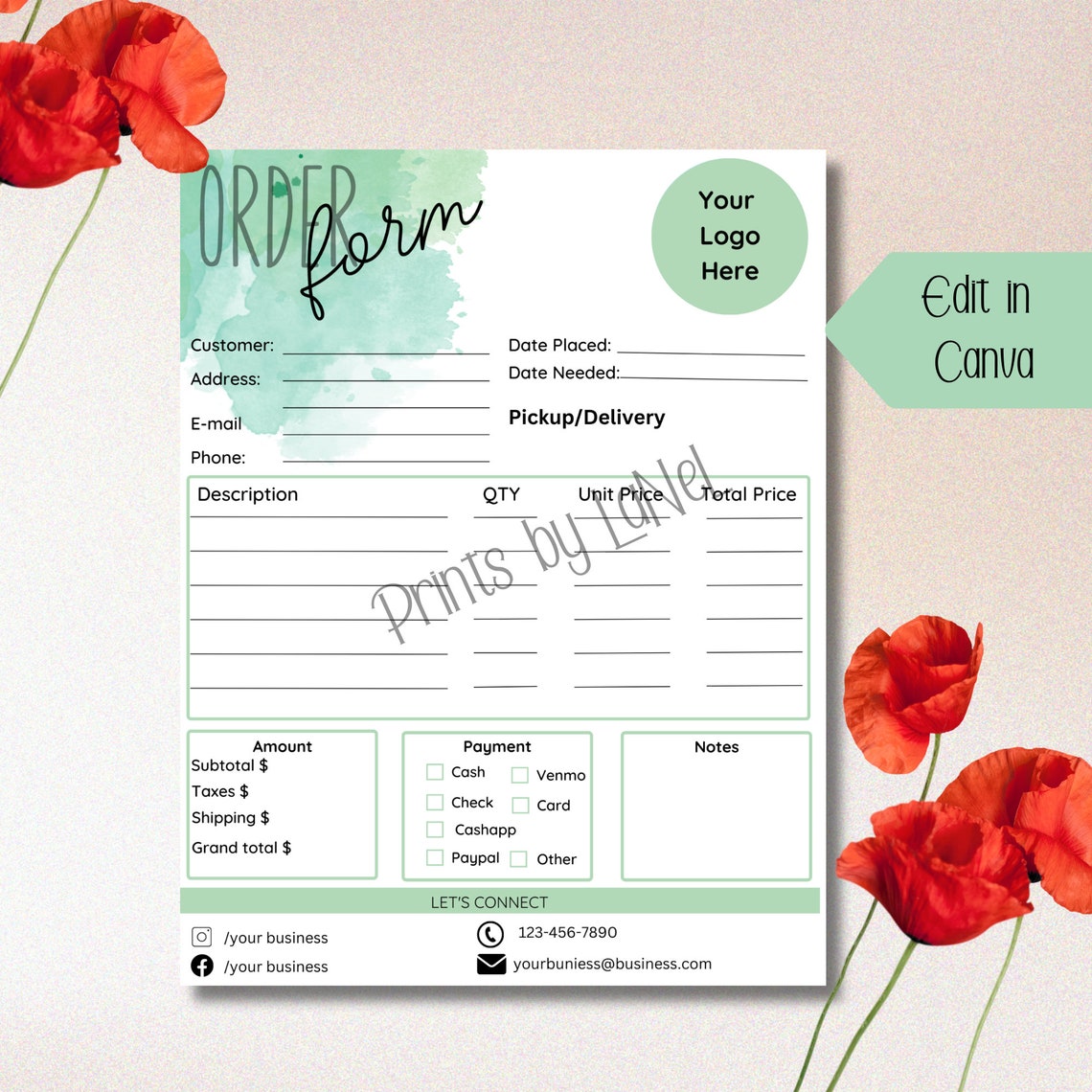 Editable Order Form Template, Modern Order Form, Small Business Forms ...