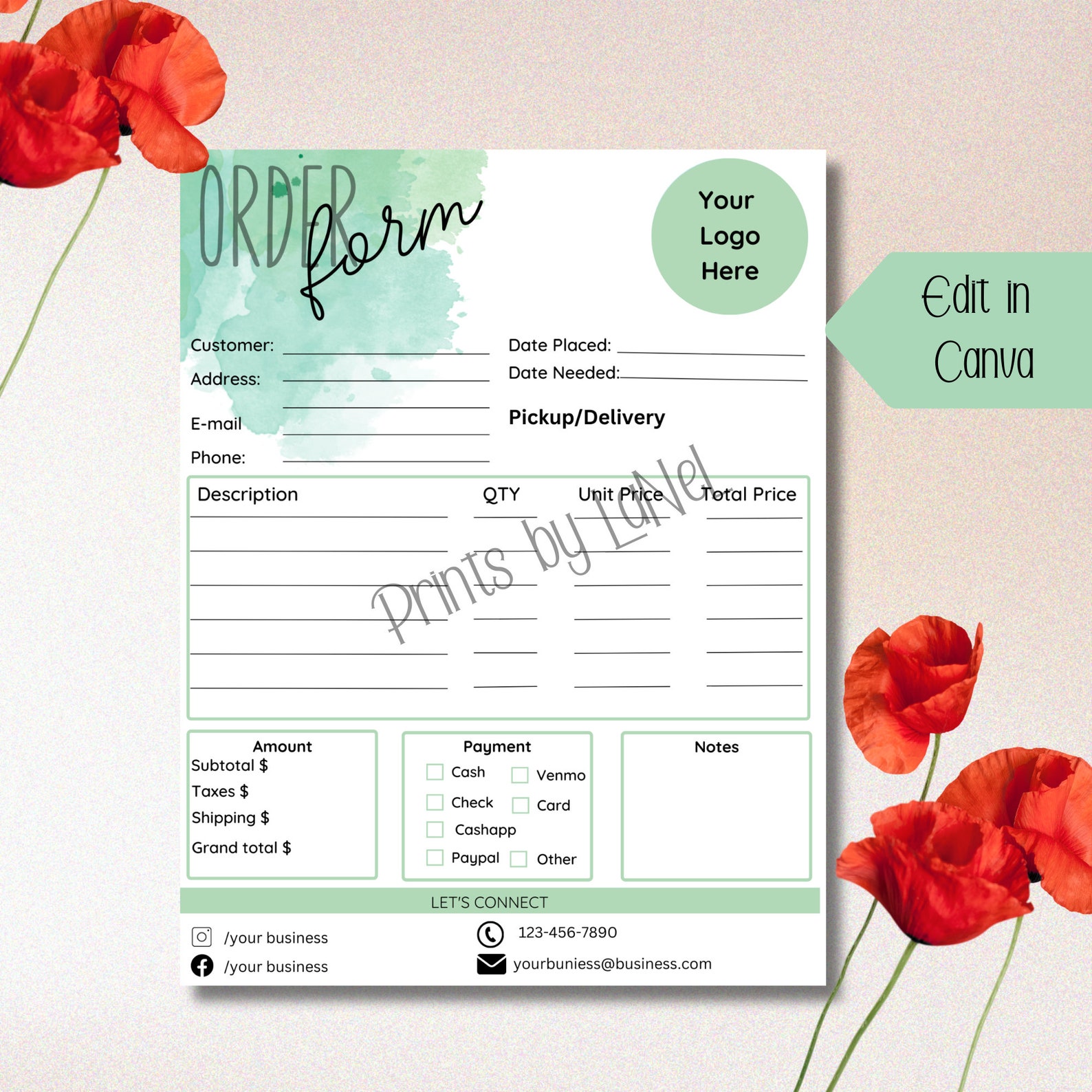 Editable Order Form Template, Modern Order Form, Small Business Forms ...