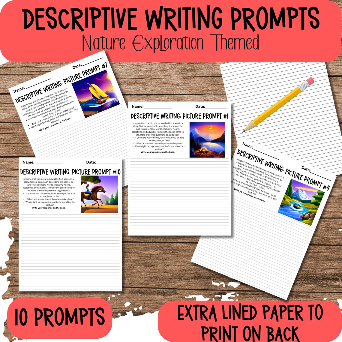 10 Printable Descriptive Writing Prompts- Homeschool Writing Prompts ...