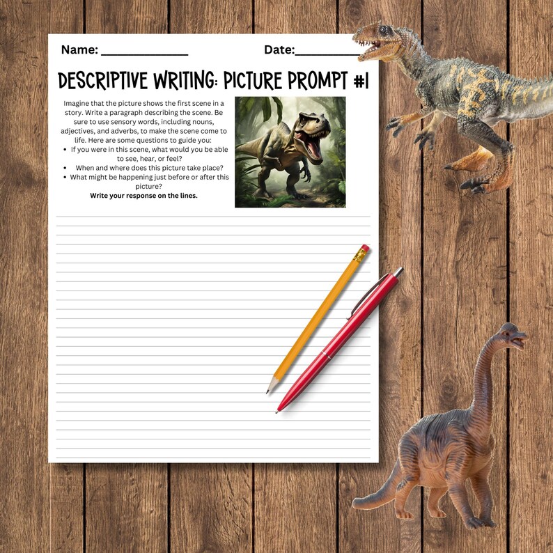 10 Printable Descriptive Writing Dinosaur Prompts- Homeschool Writing ...