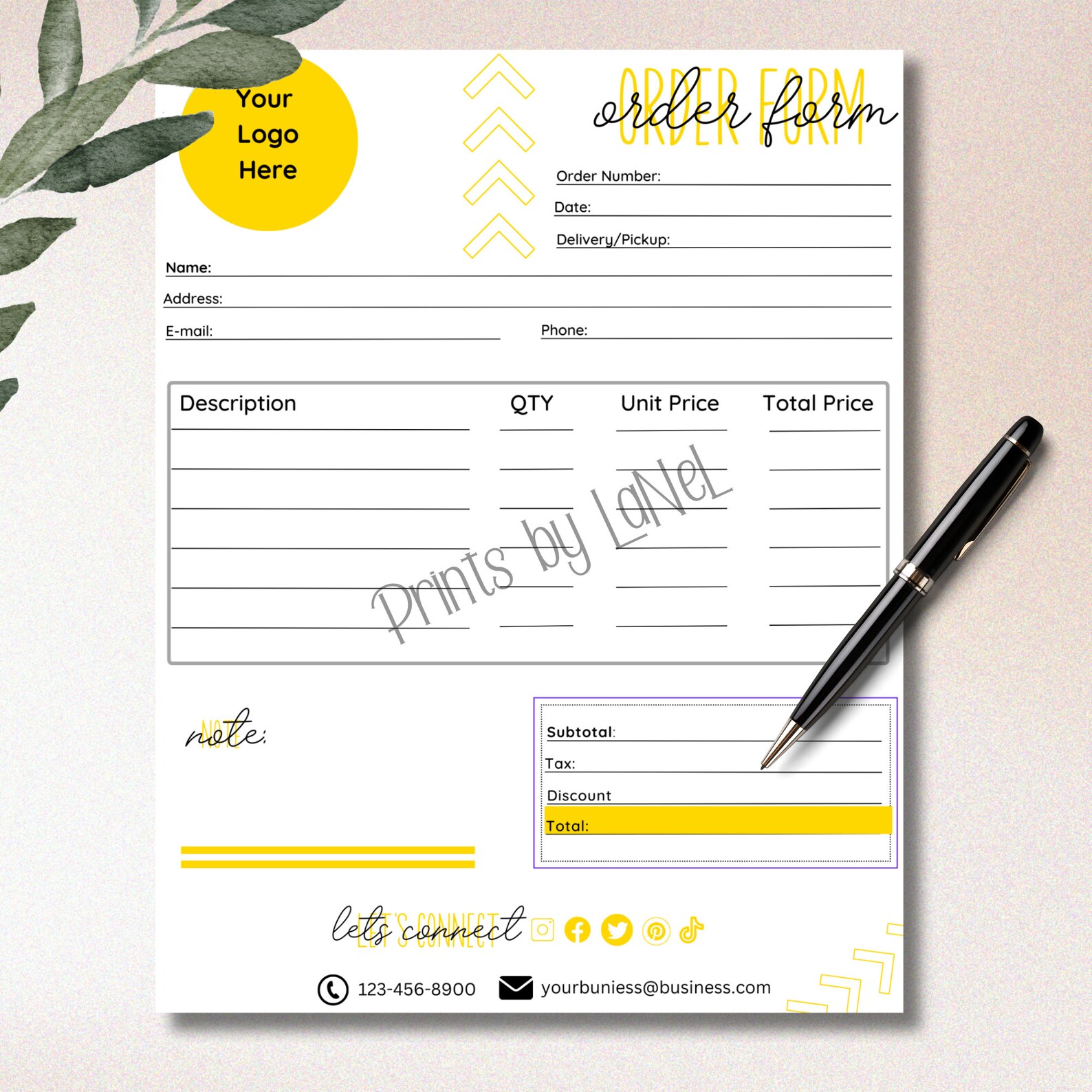 Editable Order Form Template, Modern Order Form, Small Business Forms ...