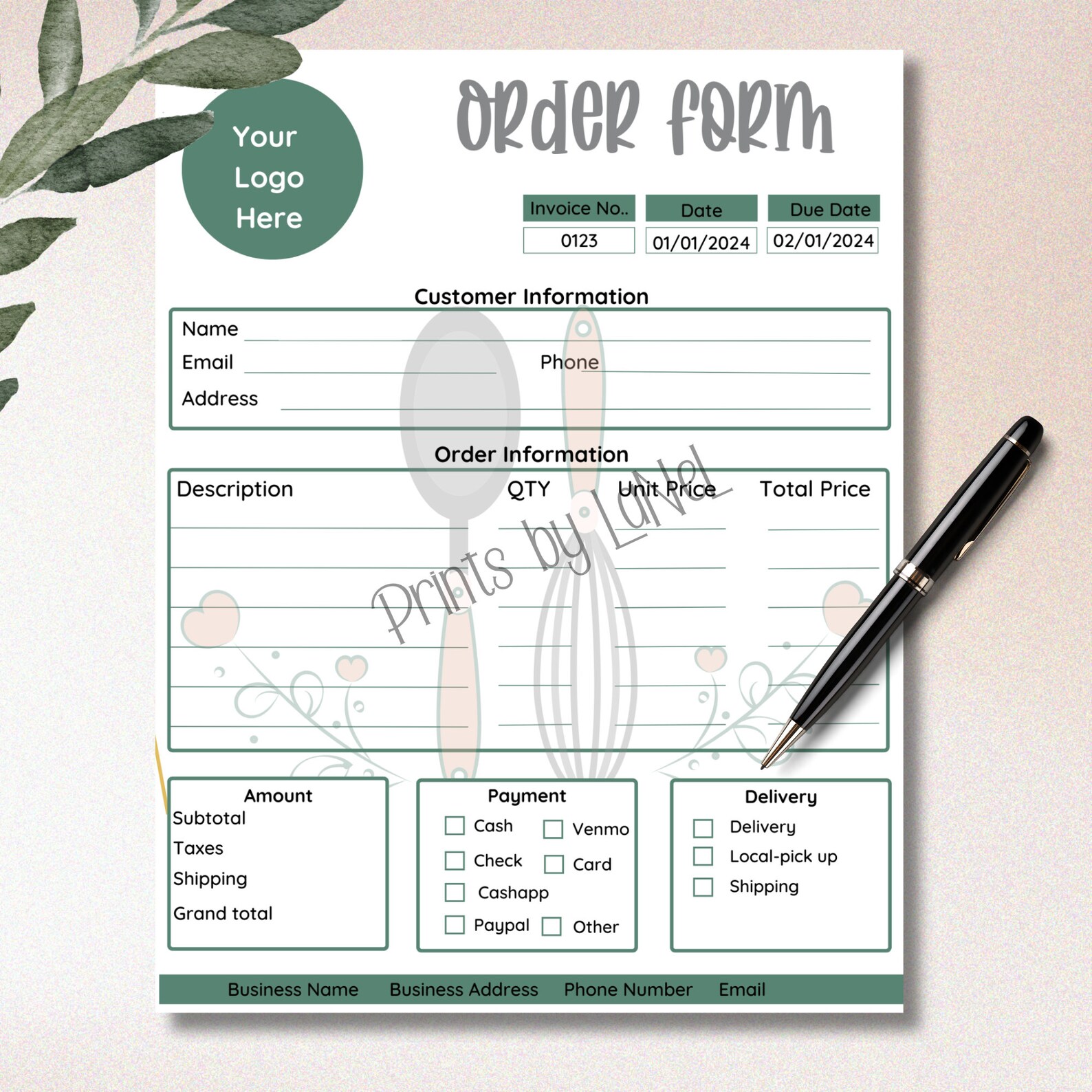 Order Form Editable | Crafters Order Form Template | Business Forms ...