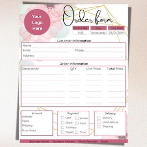 Editable Order Form Template, Printable Small Business Order Form ...