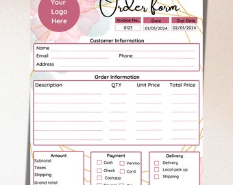 Editable Order Form Template, Printable Small Business Order Form ...