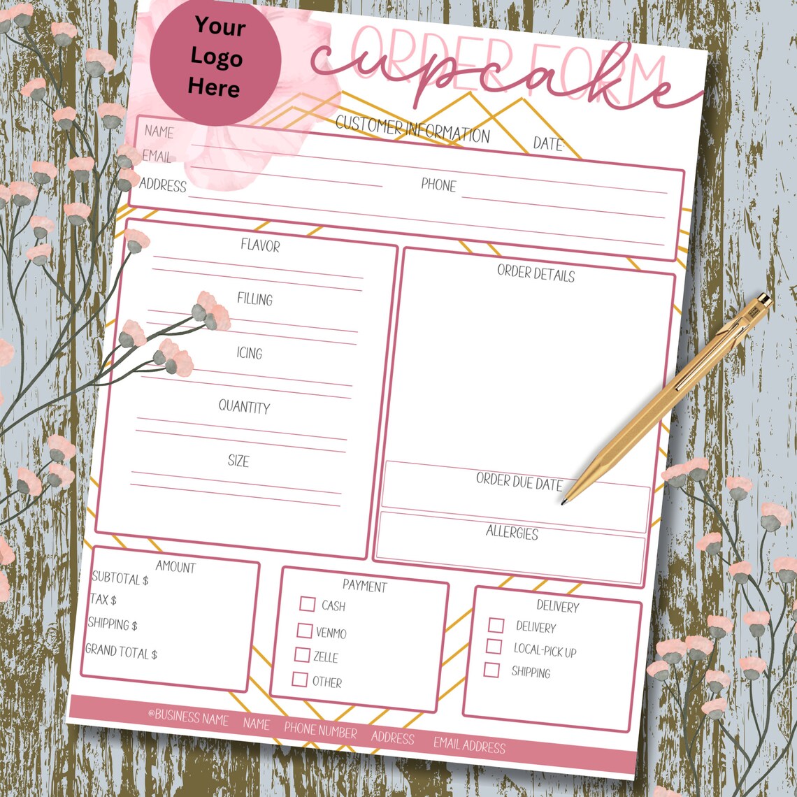 Editable Cupcake Order Form Template, Printable Small Business Order ...