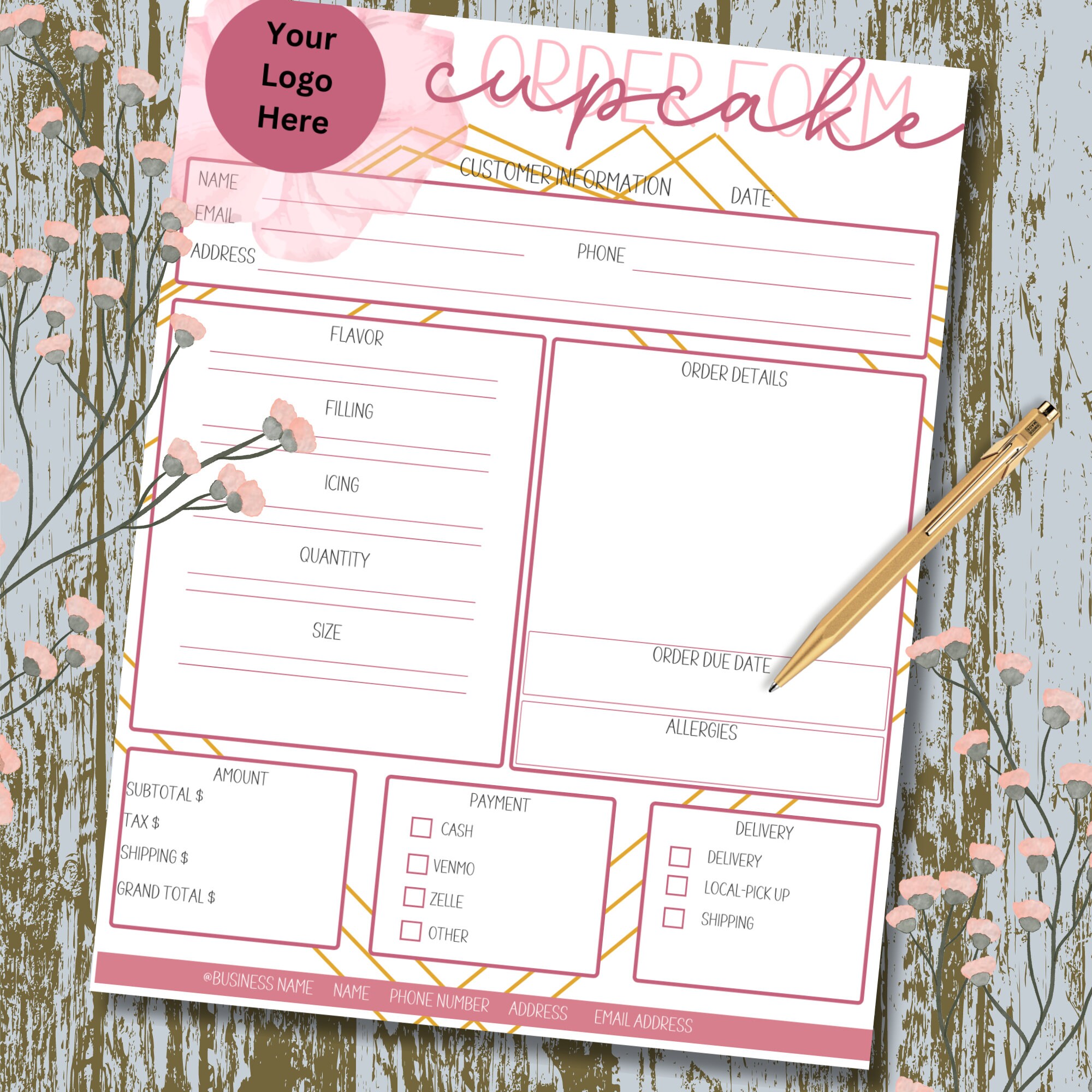 Editable Cupcake Order Form Template, Printable Small Business Order ...